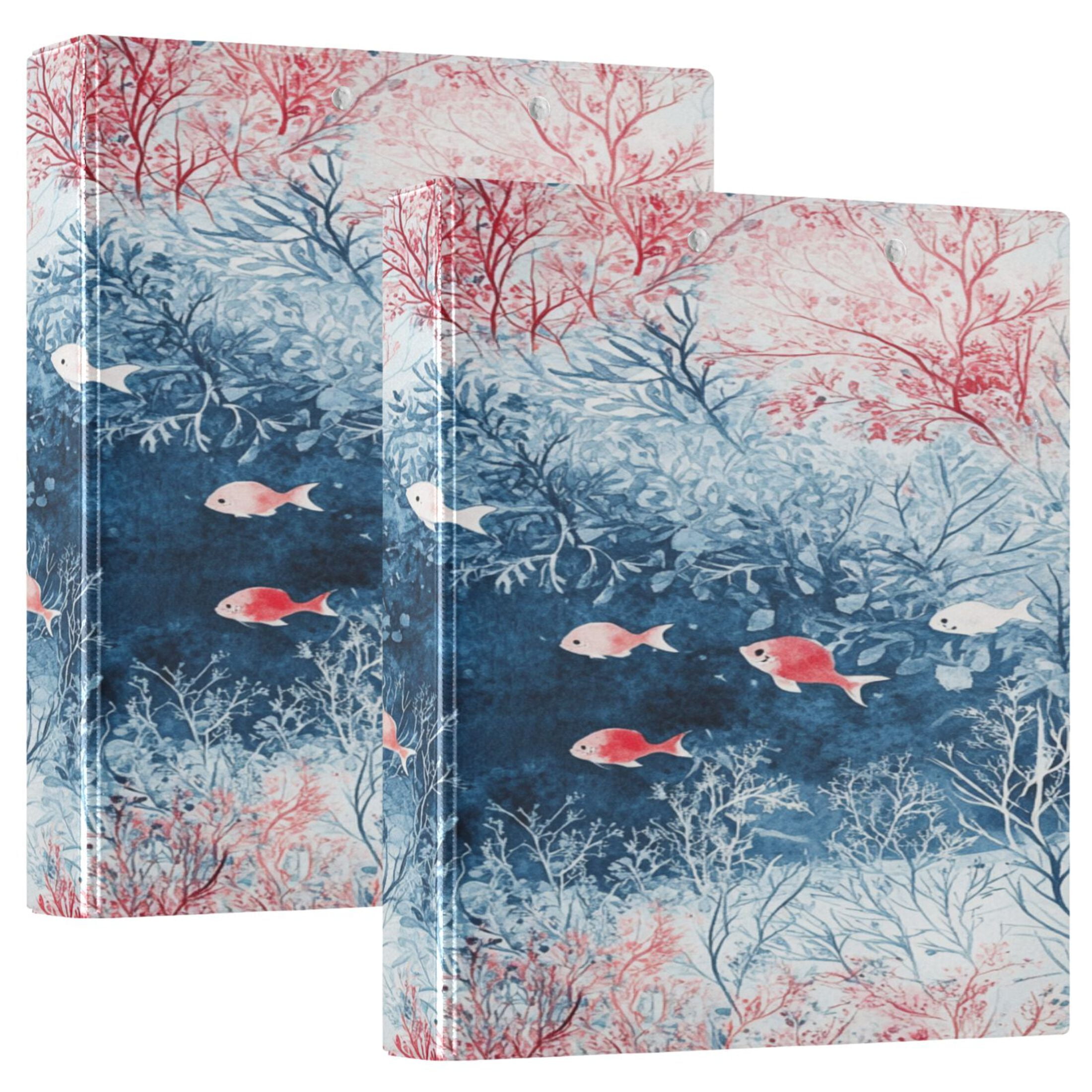Watercolor Fish Pattern 12.4x10.6in PVC Round Ring Binders, 2-Pack, D ...