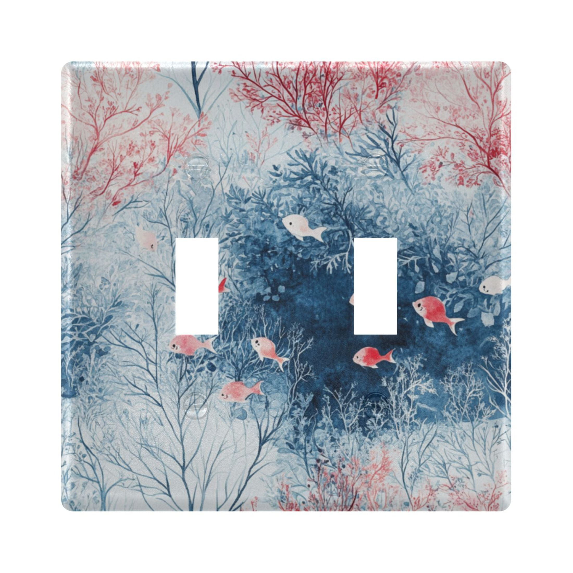 Watercolor Fish Pattern Fireproof Switch Plate with Rounded Edges 2 ...