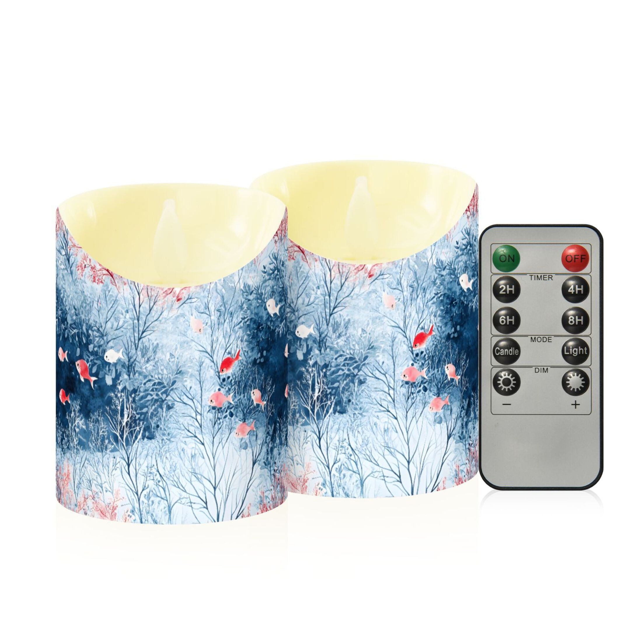 Watercolor Fish Pattern Flameless Candles 2 PCS with Remote Realistic ...