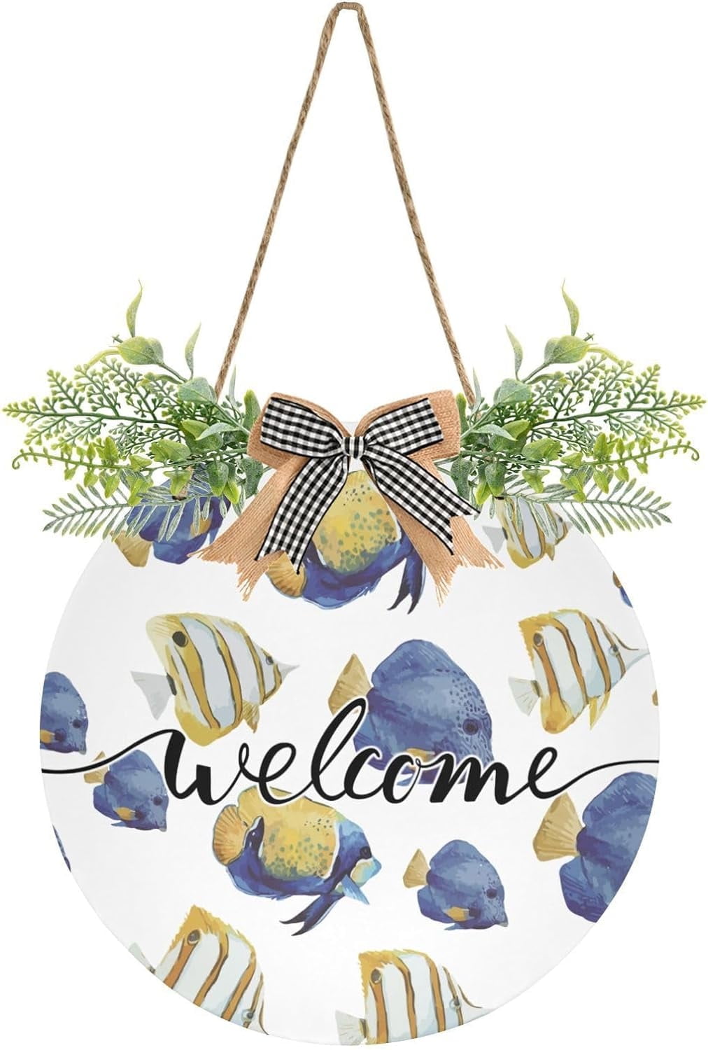 Watercolor Fish Welcome Sign Farmhouse Front Porch Door Hanging Welcome ...