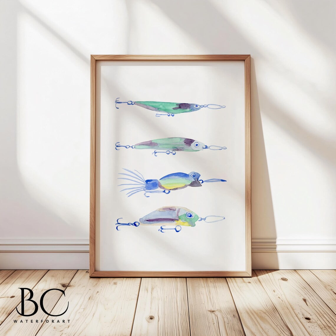 Watercolor Fishing Lures & Reel Art Print, Fishing Wall Decor, Fishing ...