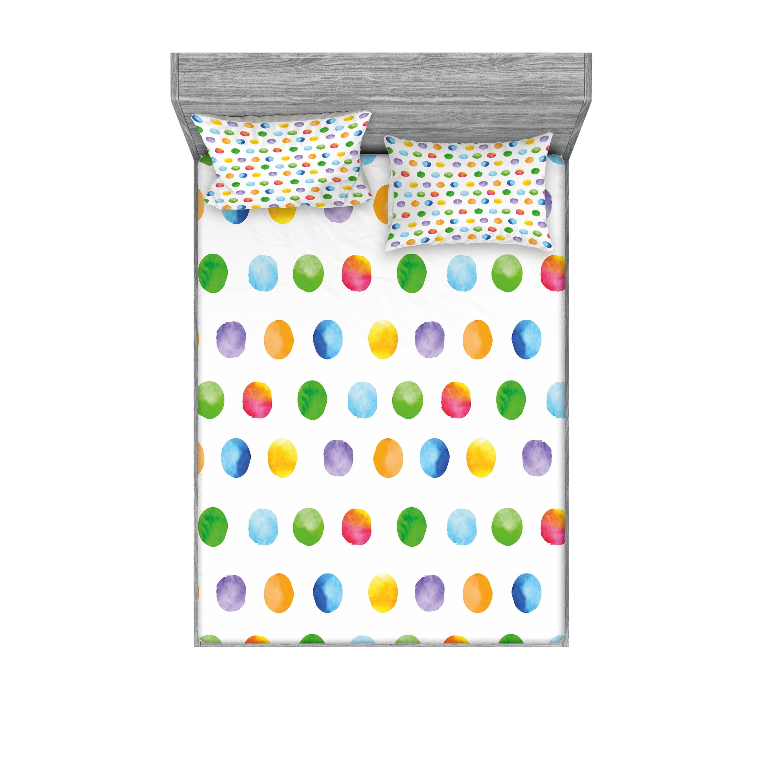 Watercolor Fitted Sheet & Pillow Sham Set, Abstract Brush Stroke Polka ...