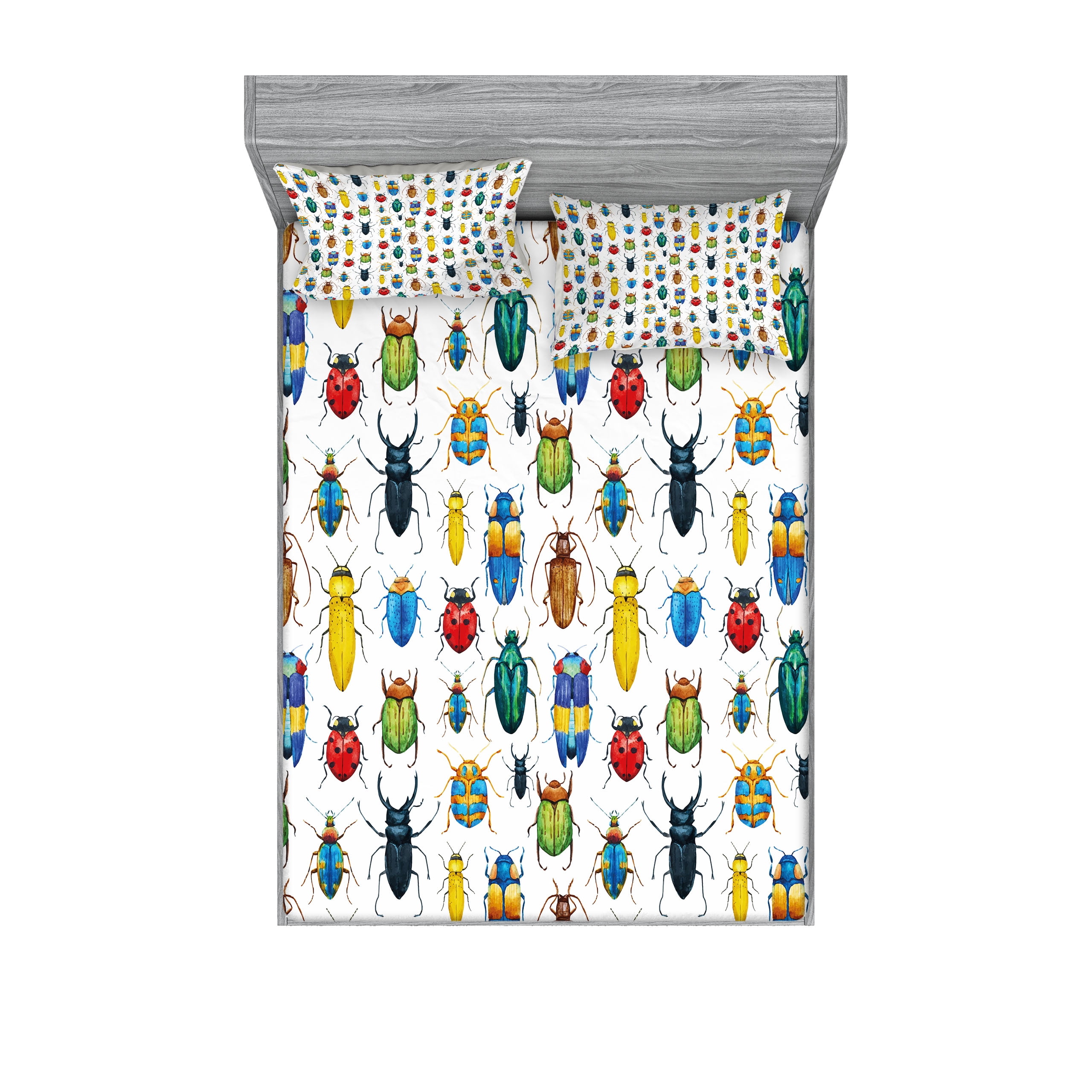 Watercolor Fitted Sheet & Pillow Sham Set, Colorful Brush Strokes ...