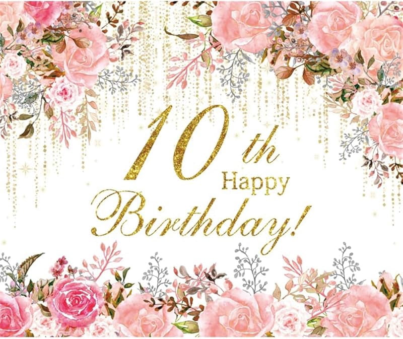 Watercolor Floral 10th Happy Birthday Backdrop Wildflower Golden 10 ...