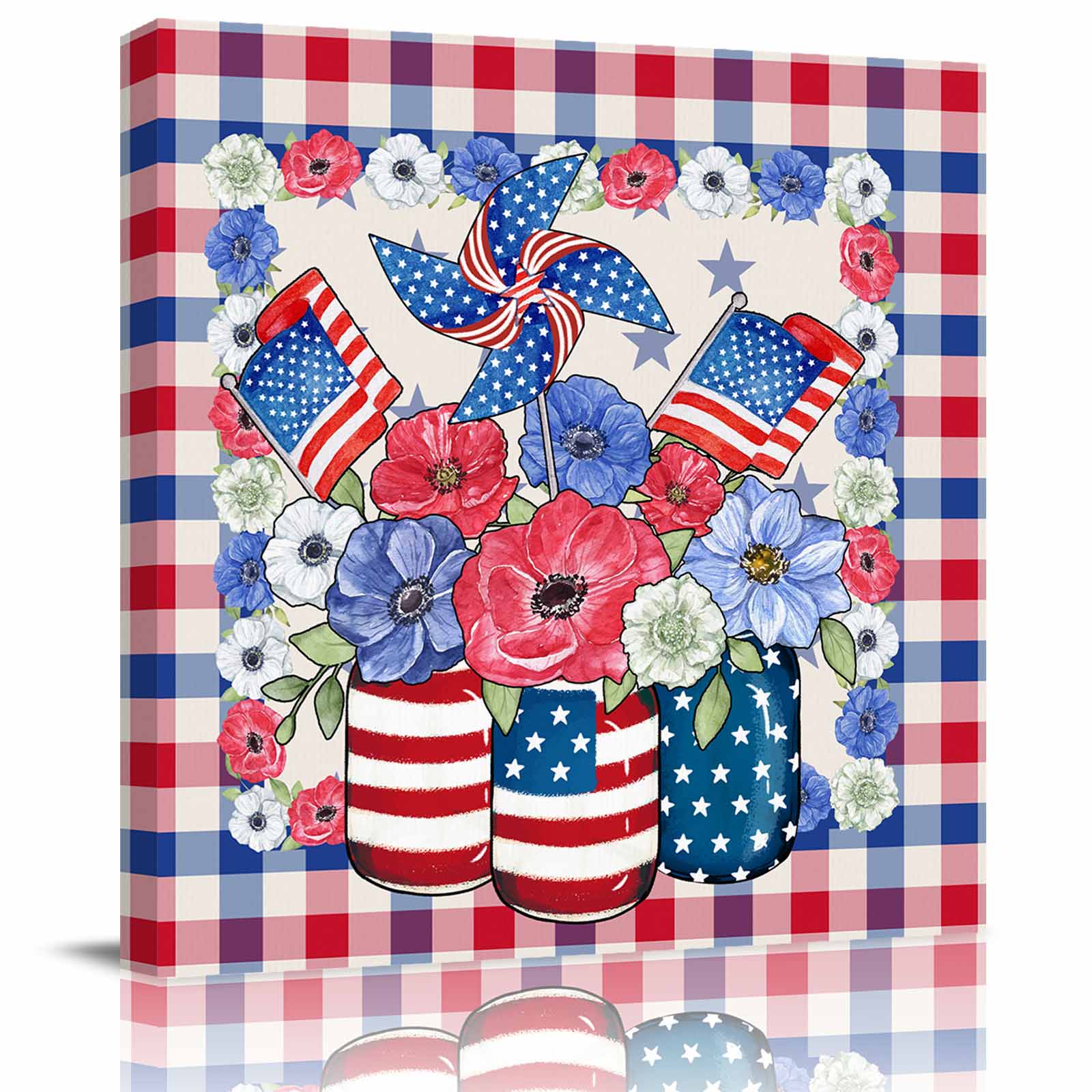 Watercolor Floral 4th of July Canvas Print Wall Art Painting, Modern ...