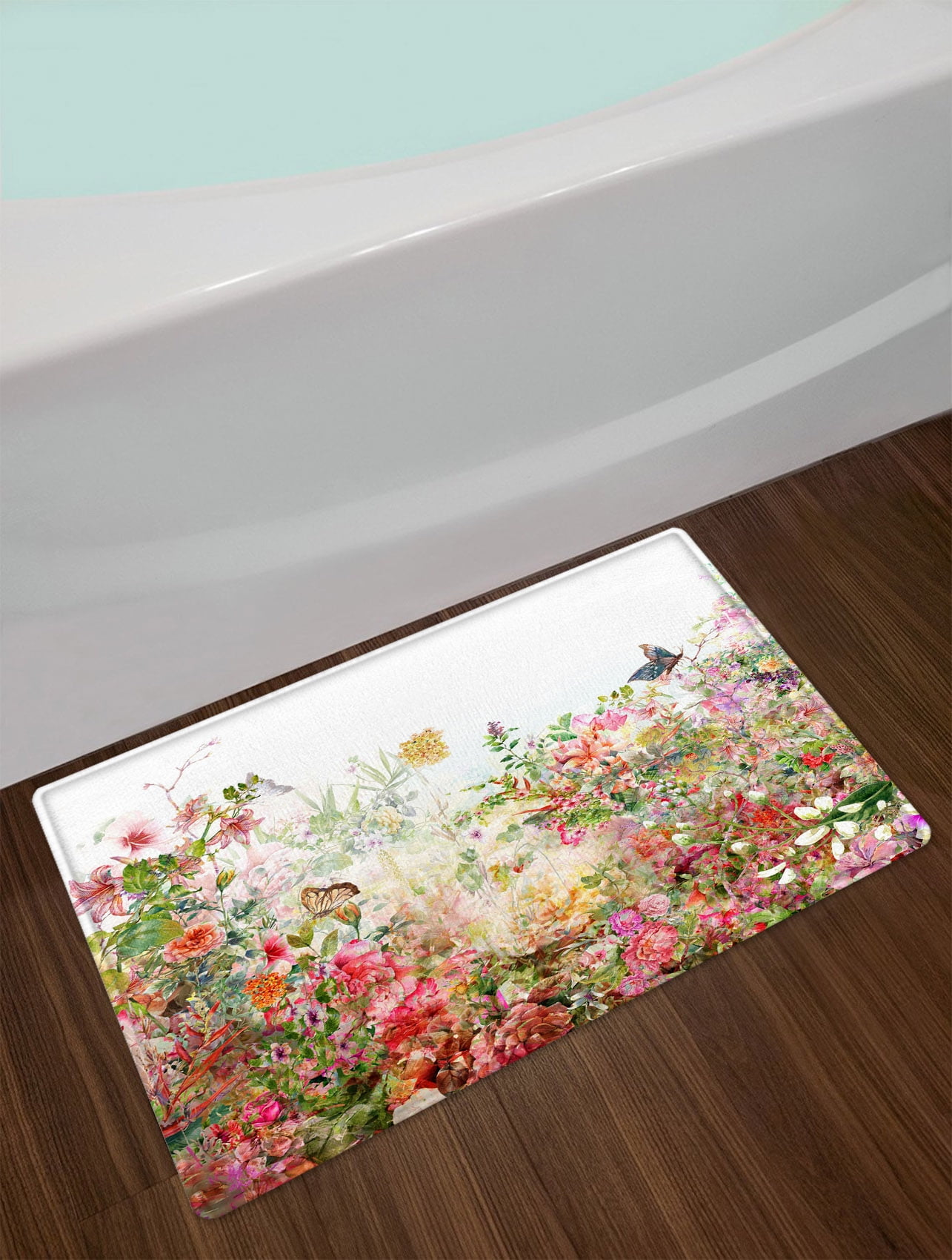 Watercolor Floral Bathroom Floor Mat Colorful Rural Wildflowers Plants ...