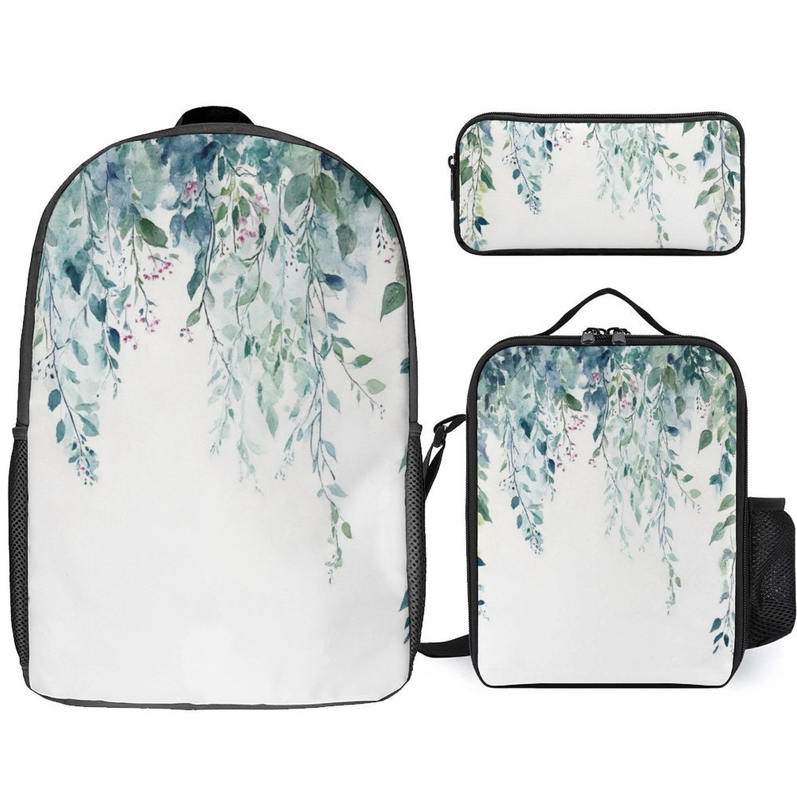 Watercolor Floral Border-1 3D Printed 3pcs/Set Bags Laptop Daypack Backpack Lunch bag Pencil ...