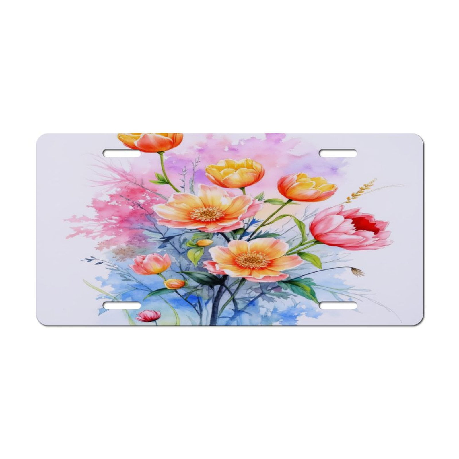Watercolor Floral Bouquet License Plate Lightweight Aluminum Automotive ...