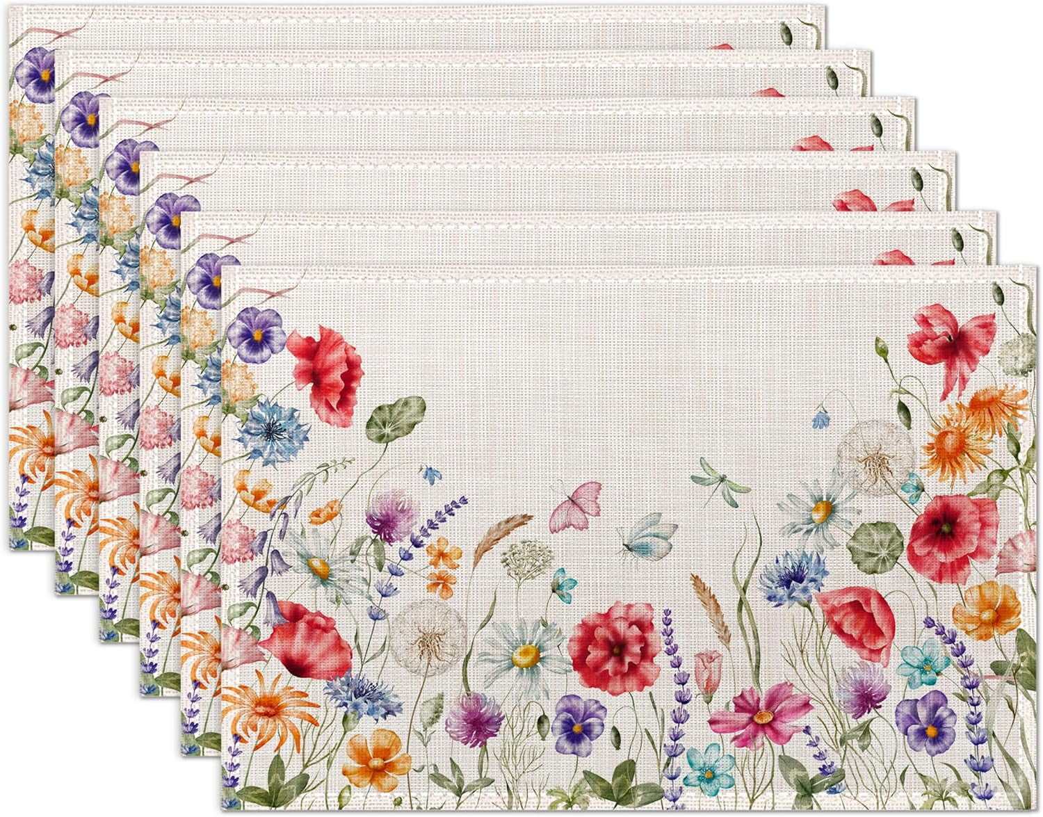 Watercolor Floral Chamomile Lavender Flowers Placemats Set of 6 Place ...