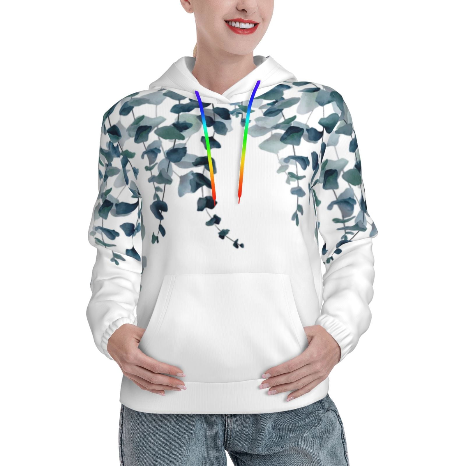 Watercolor Floral Cozy Women'S Hoodie Pullover Sweatshirt With Kangaroo ...