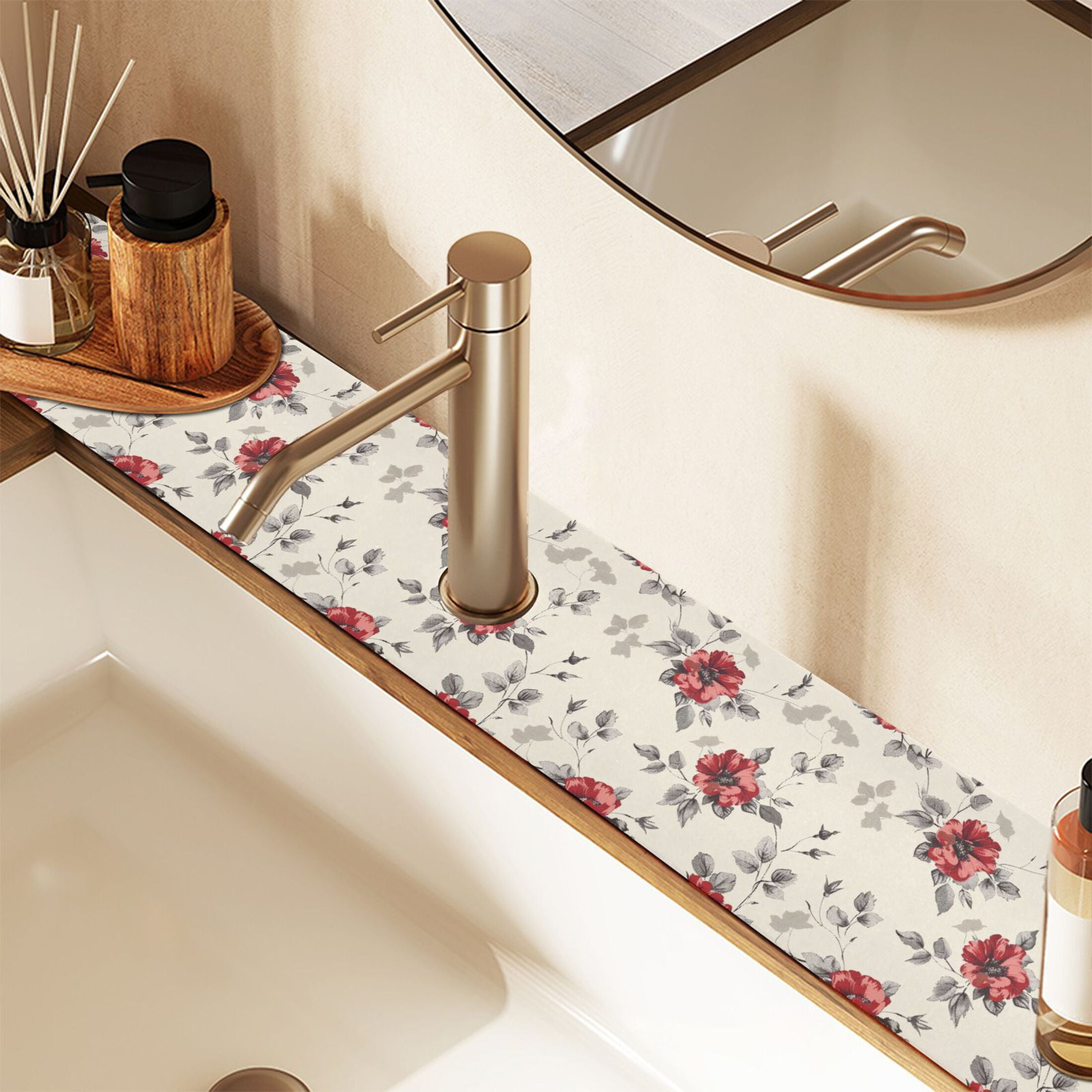 Watercolor Floral Flower Faucet Mat for Kitchen Sink 30'' Sink Splash ...