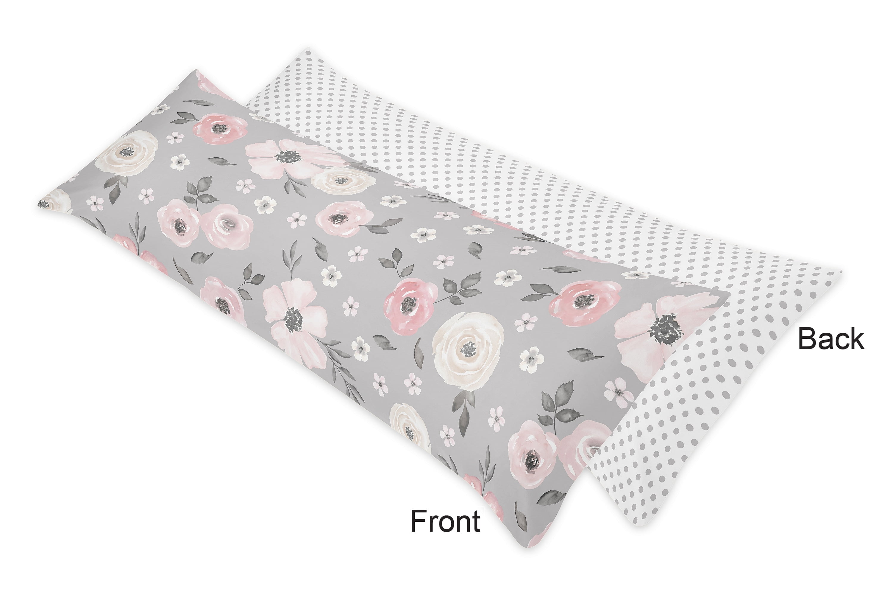 Sweet Jojo Designs Watercolor Floral Grey and Pink Body Pillow Cover ...