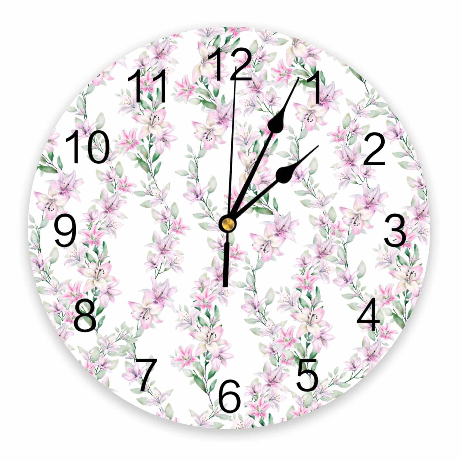 Watercolor Floral Hand-Painted Plant Lilies Printed Wall Clock Modern ...