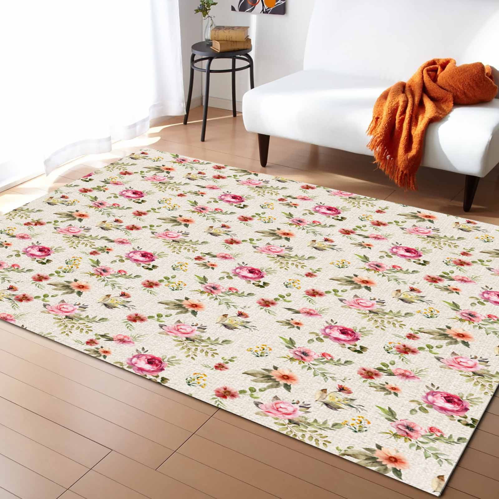 Watercolor Floral Hand-Painted Plant Retro Living Room Floor Mat ...