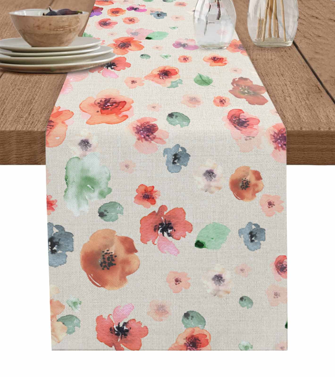 Watercolor Floral Hand Painting Table Runners For Dining Room ...