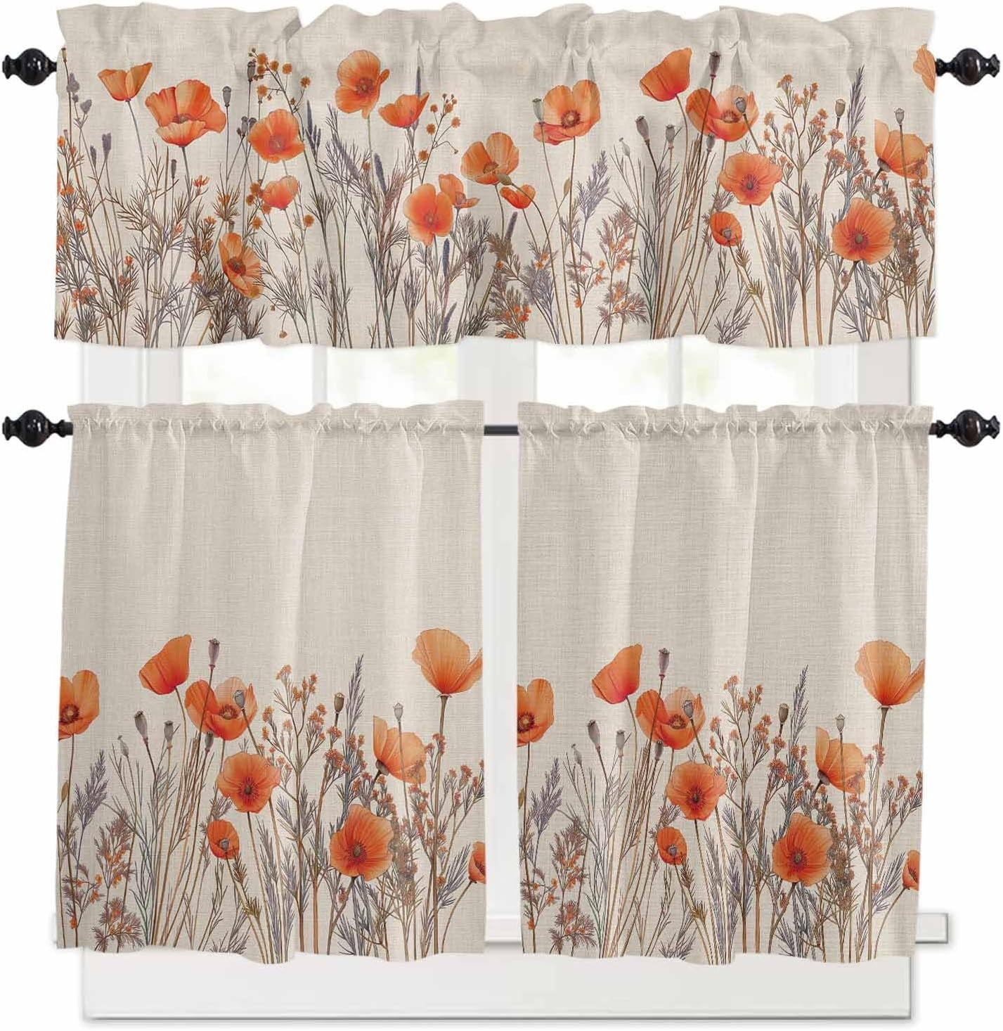 Watercolor Floral Kitchen Curtains and Valances Set, Rod Pocket ...