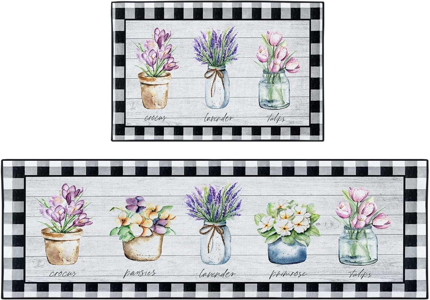 Watercolor Floral Kitchen Rugs and Mats Non Skid Washable Set of 2 ...