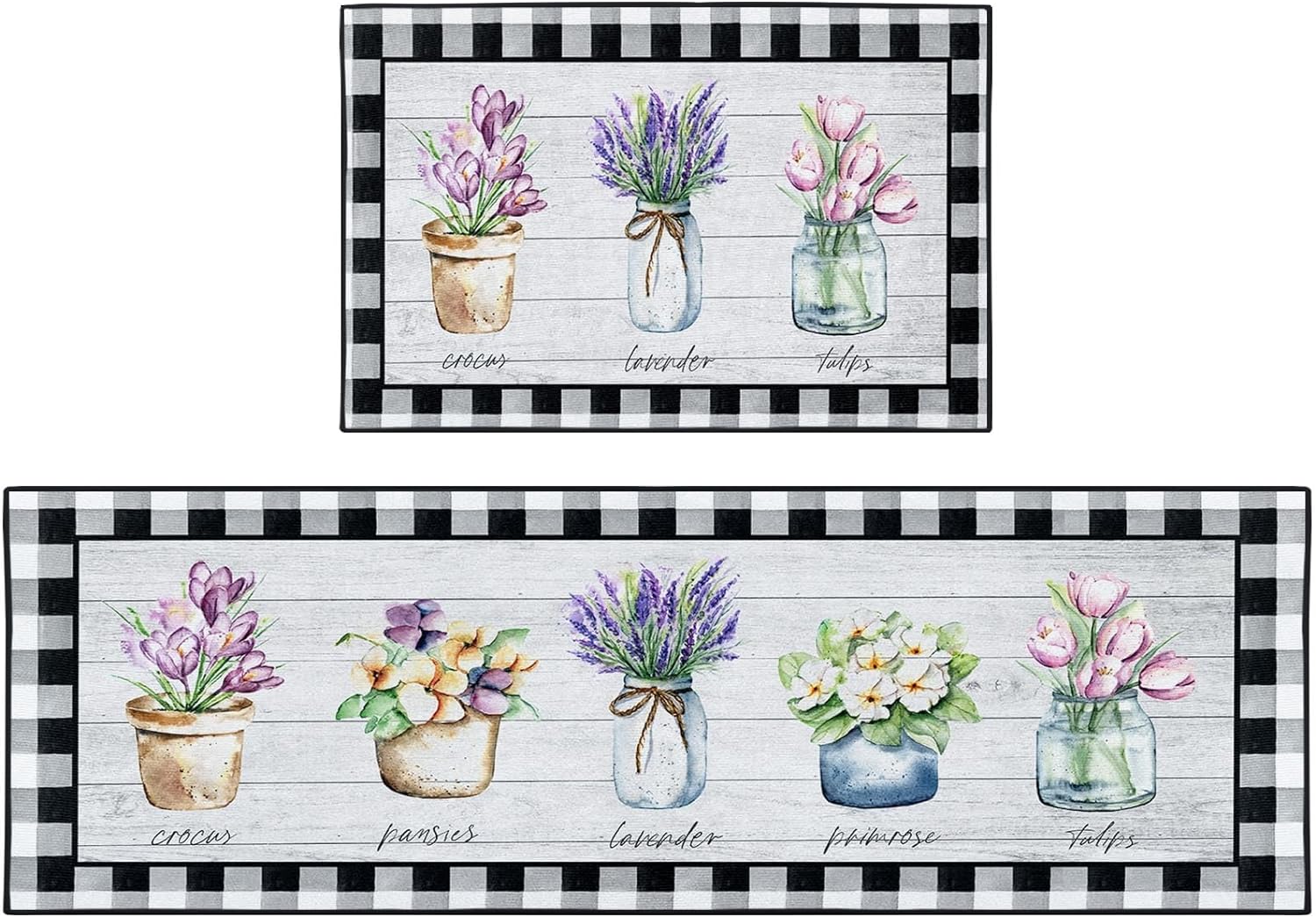 Watercolor Floral Kitchen Rugs and Mats Non Skid Washable Set of 2 ...