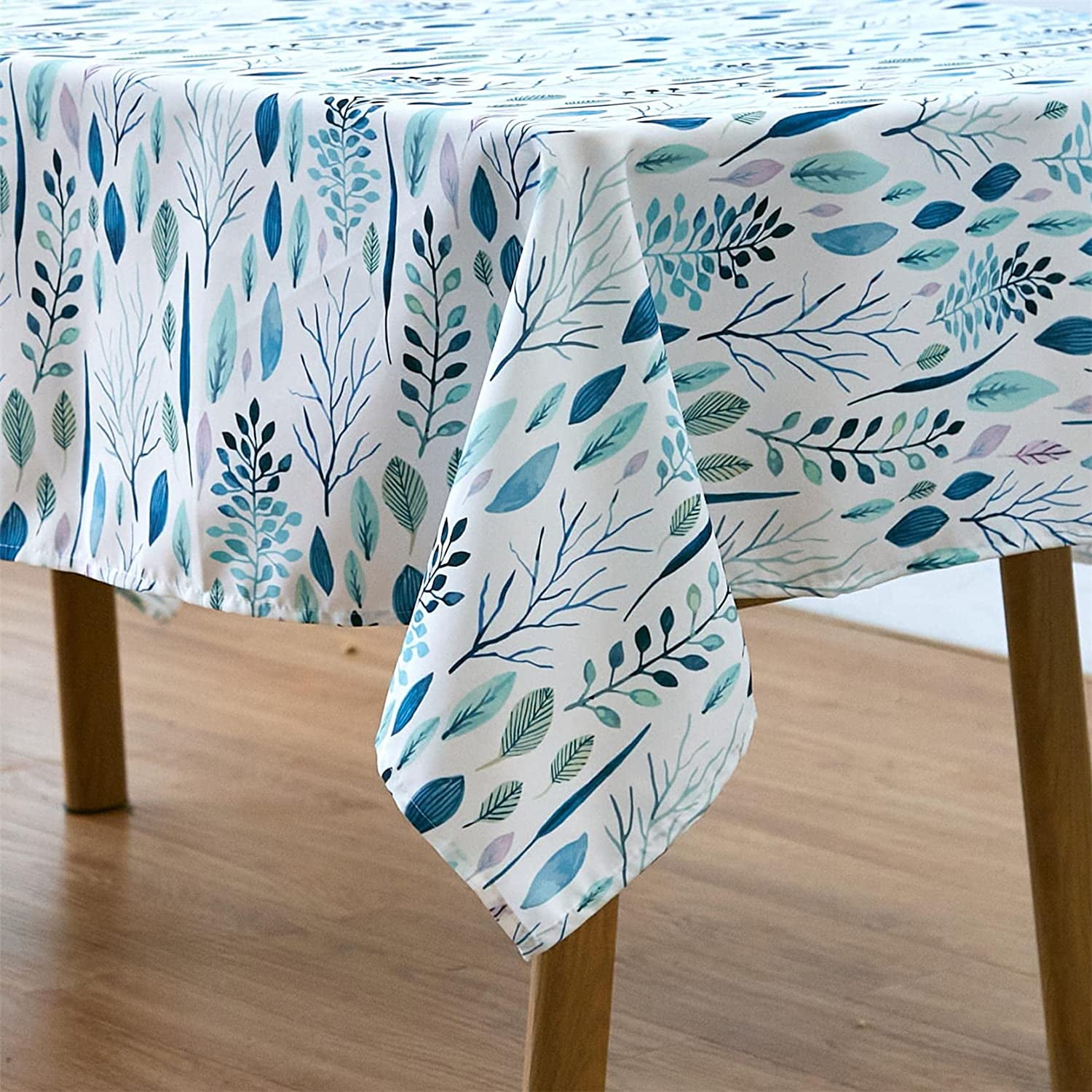 Watercolor Floral Leaf Tablecloth Blue and Green Plant Tropical Table ...
