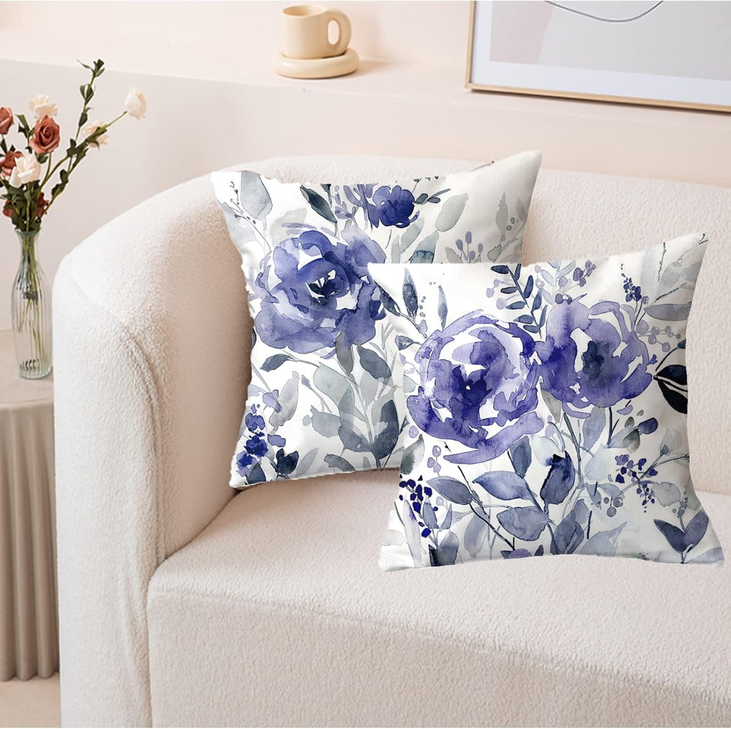Watercolor Floral Leaves Abstract Plant Print Throw Pillows Modern Art ...