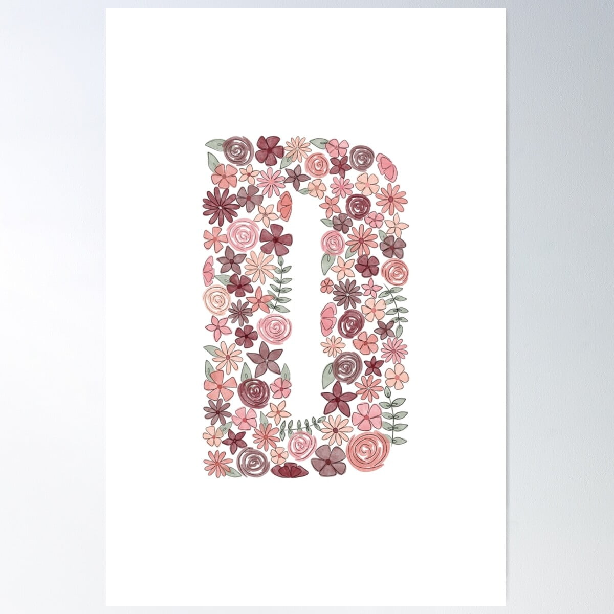 Watercolor Floral Letter D Poster Wall Art, Modern Wall Decor For ...