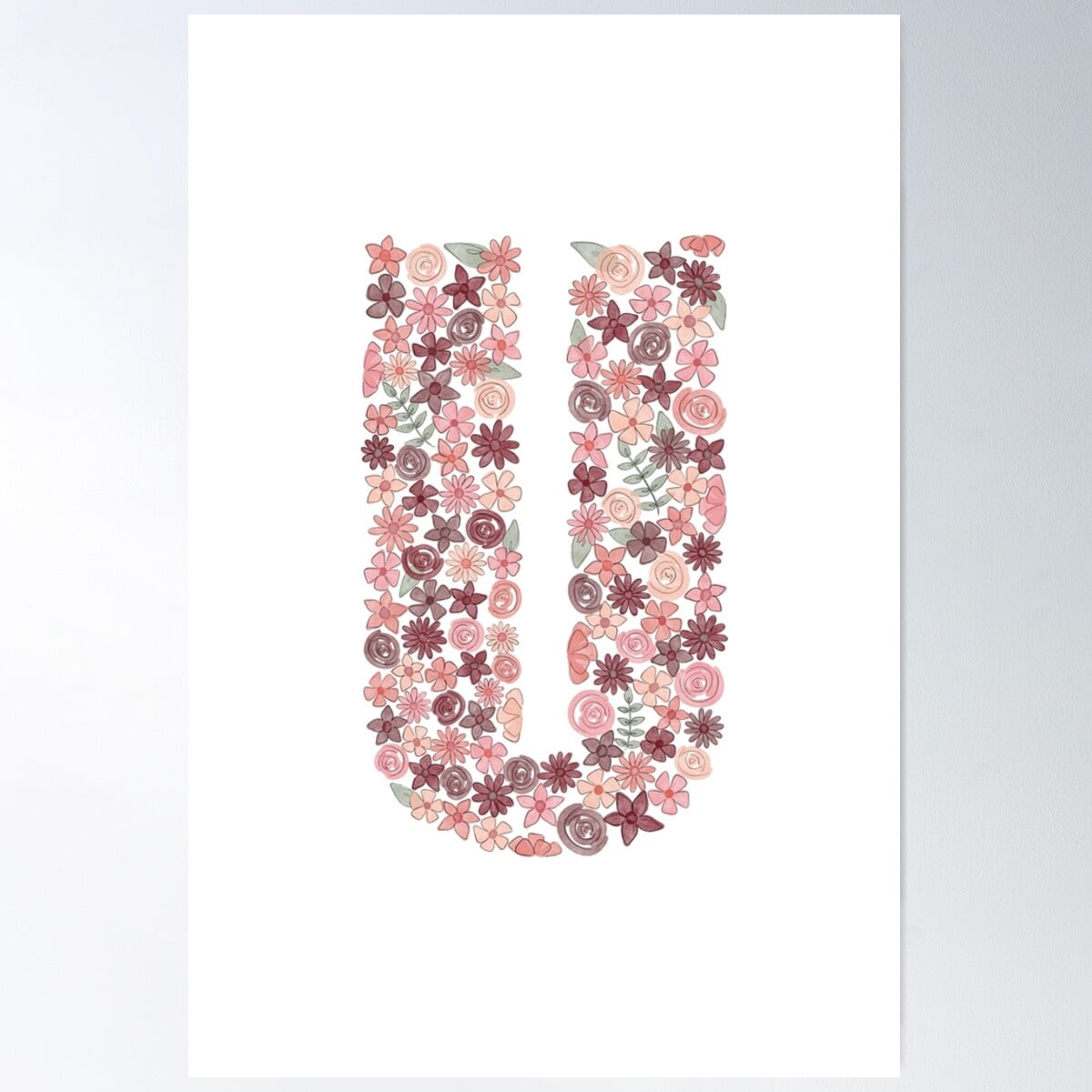 Watercolor Floral Letter U Poster Wall Art, Modern Wall Decor For ...