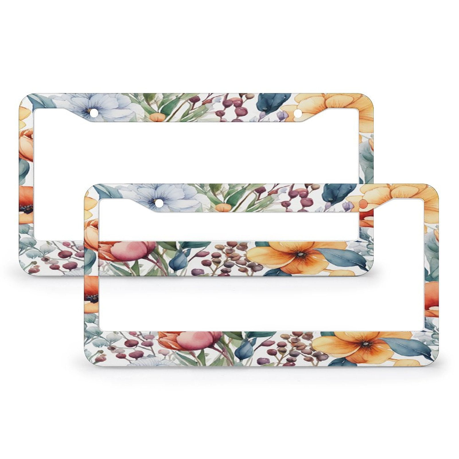 Watercolor Floral License Plate Frame - 2 Pcs Aluminum Metal License ...