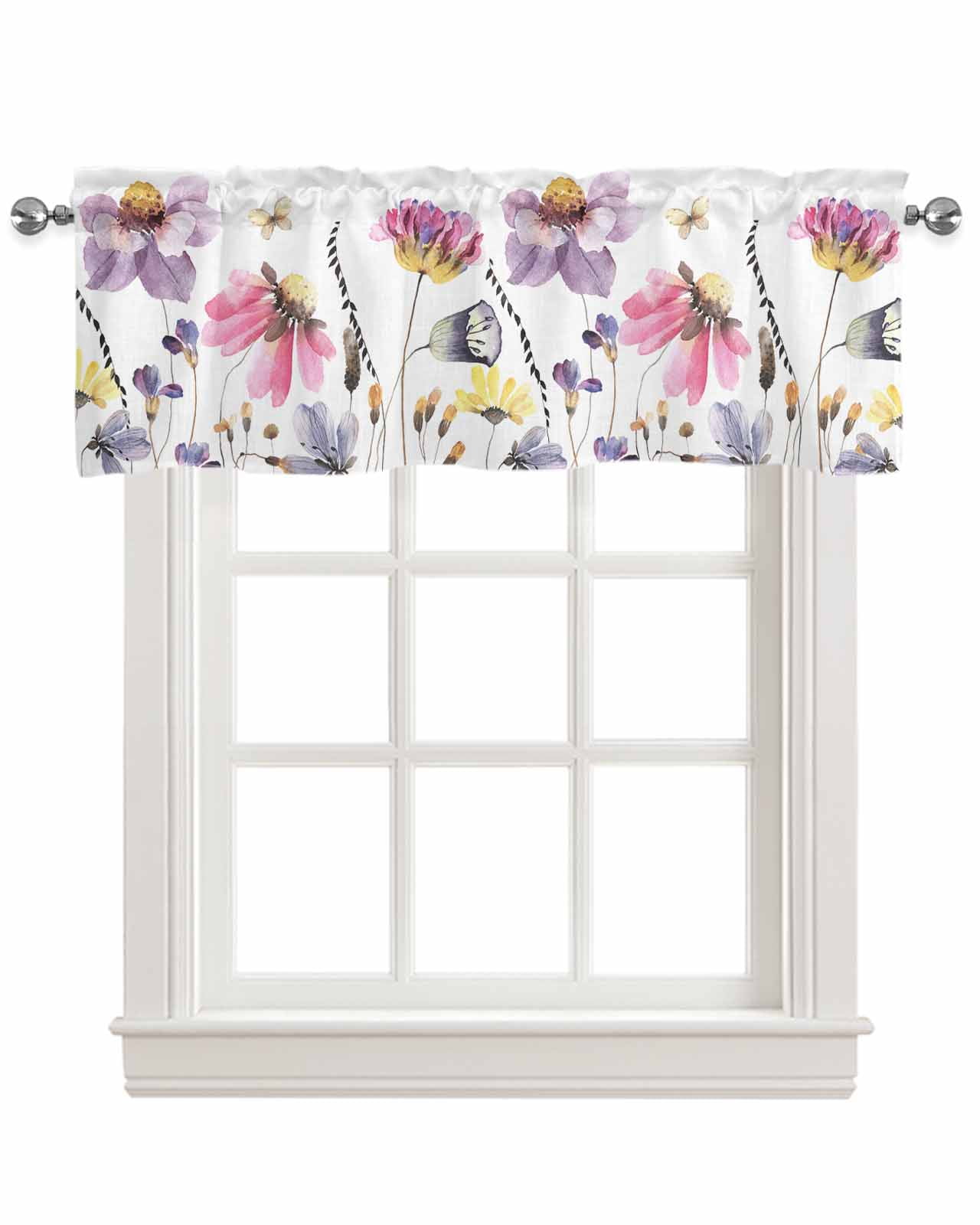 Watercolor Floral Linen Curtain Valance for Bedroom/Bathroom/Kitchen ...