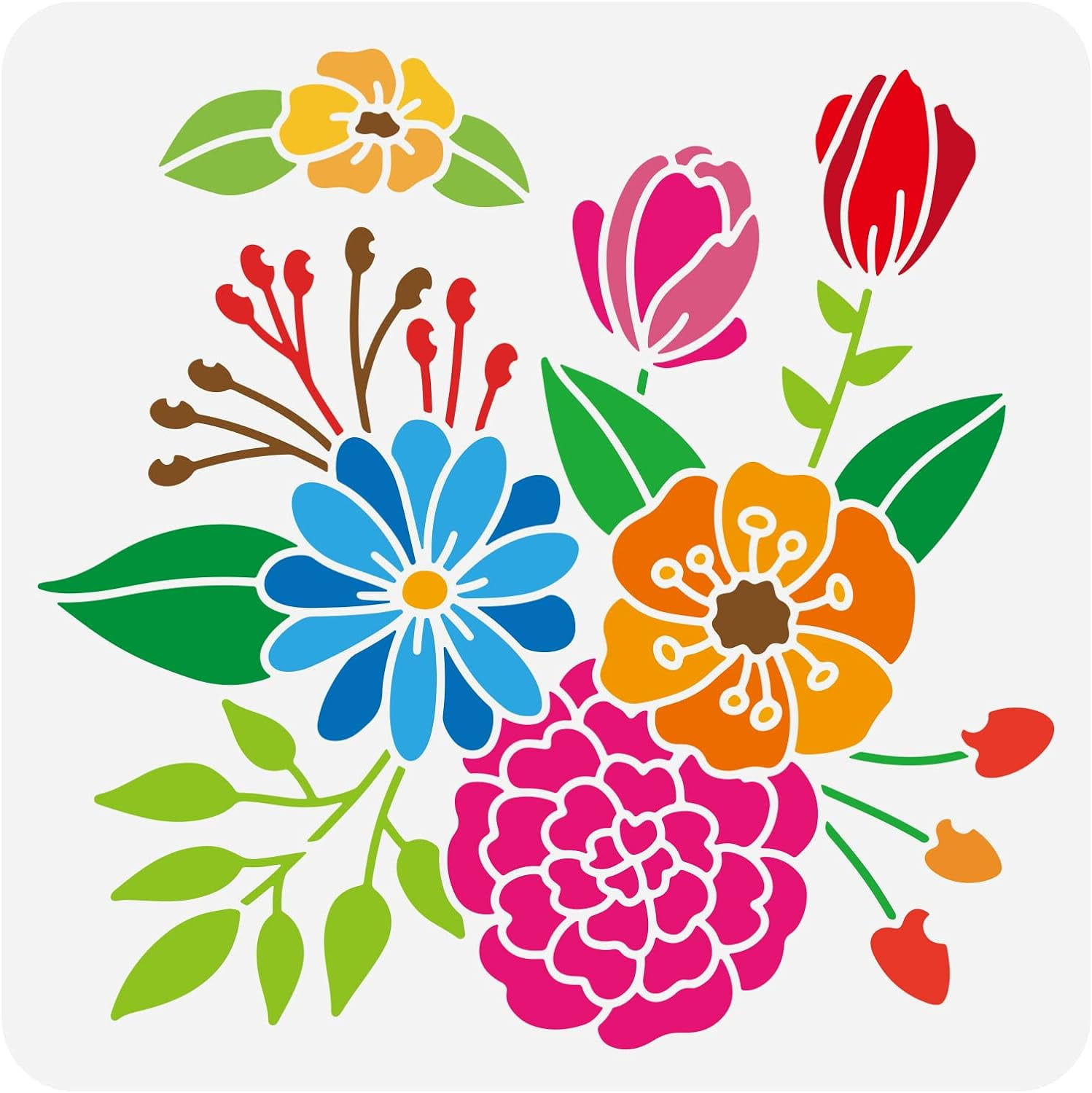 Watercolor Floral Painting Stencil 11.8x11.8inch Reusable Wildflowers ...
