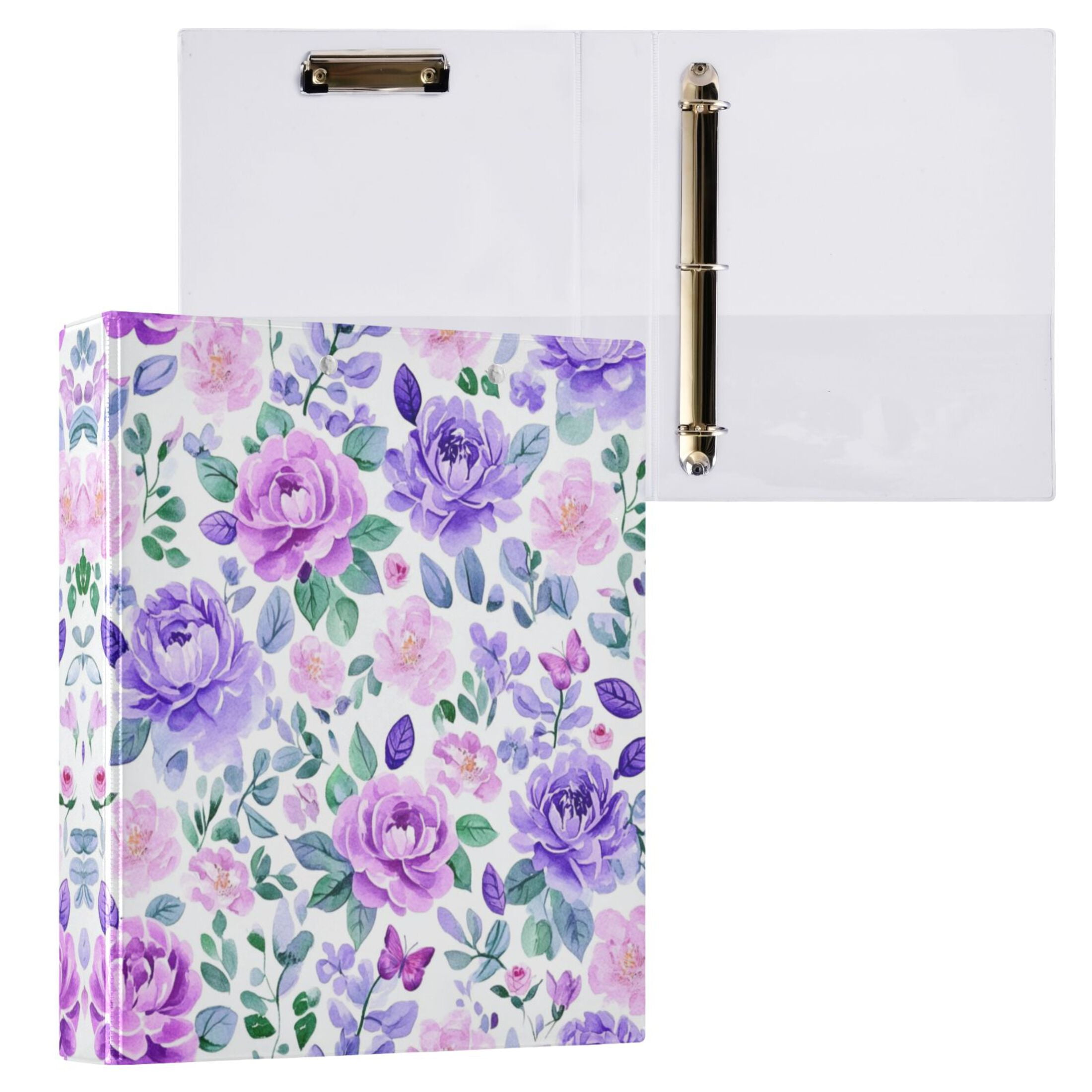 Watercolor Floral Pattern 3 Ring Hardcover Binders 1.5in Round Rings ...
