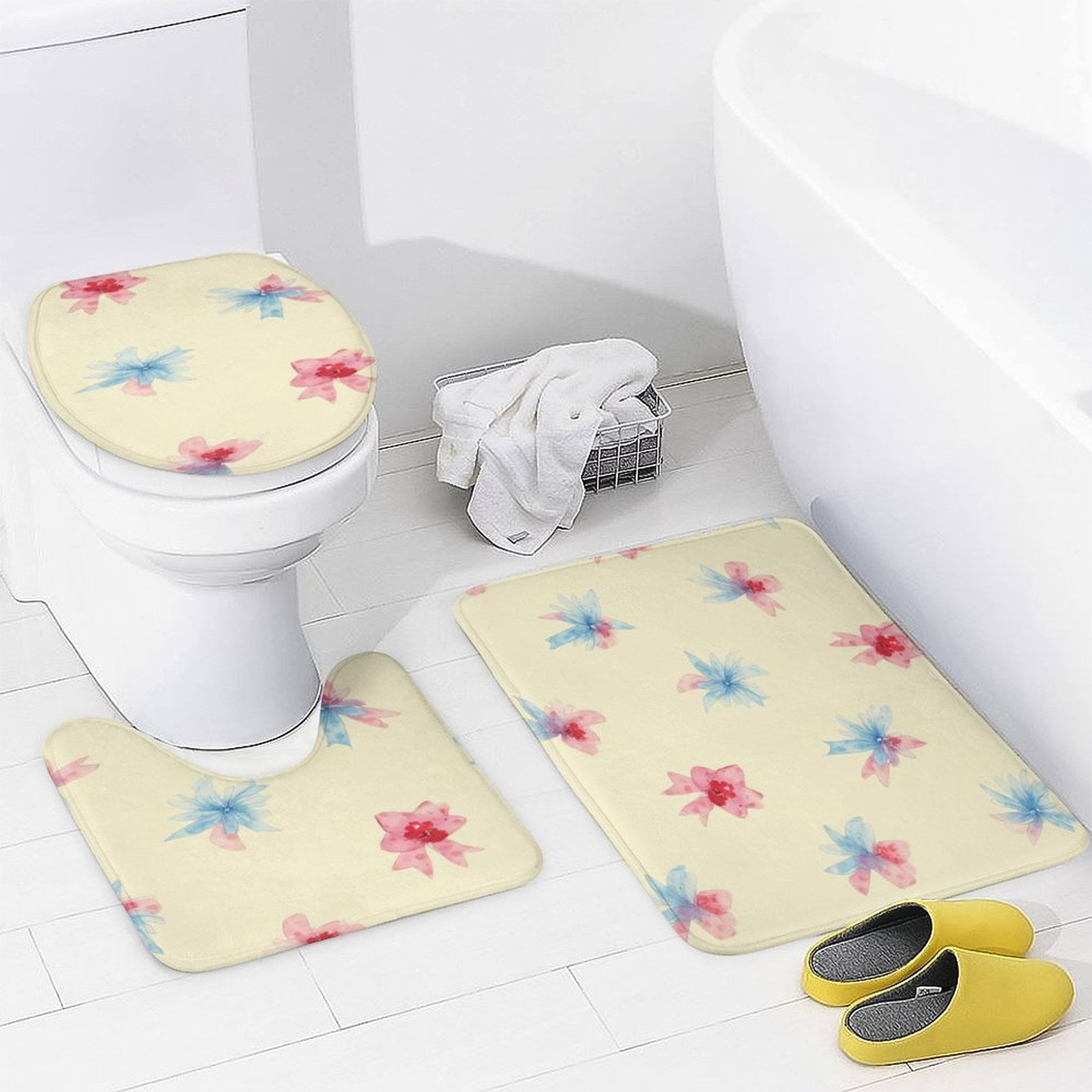 Watercolor Floral Pattern Bathroom Mats Sets 3 Piece, Bath Mat Earth ...