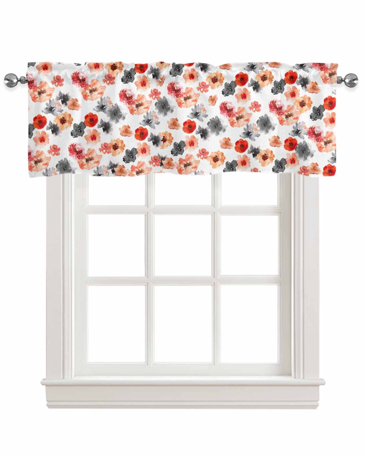 Watercolor Floral Red Linen Curtain Valance for Bedroom/Bathroom ...