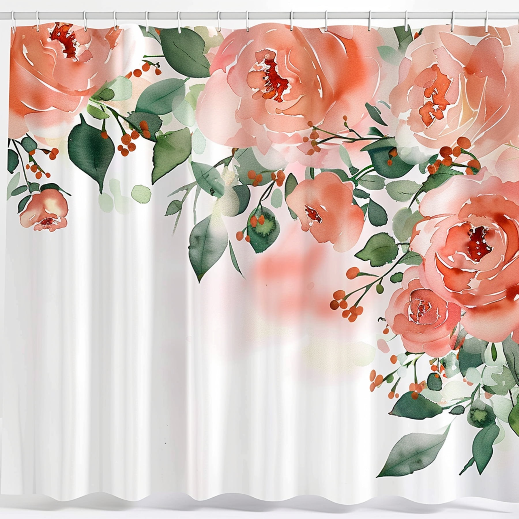 Watercolor Floral Roses Shower Curtain Peach and Coral Design with ...