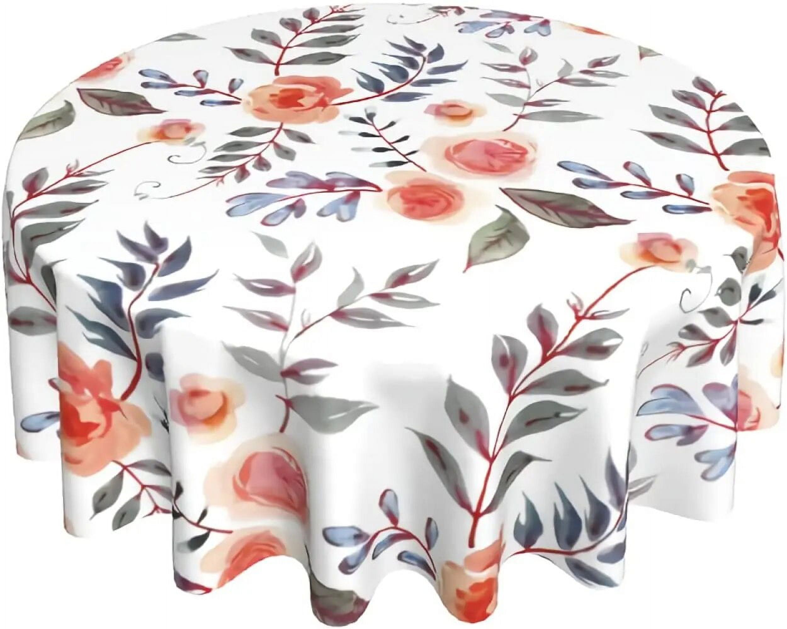 Watercolor Floral Round Table Cloth Abstract Red Flowers Washable ...