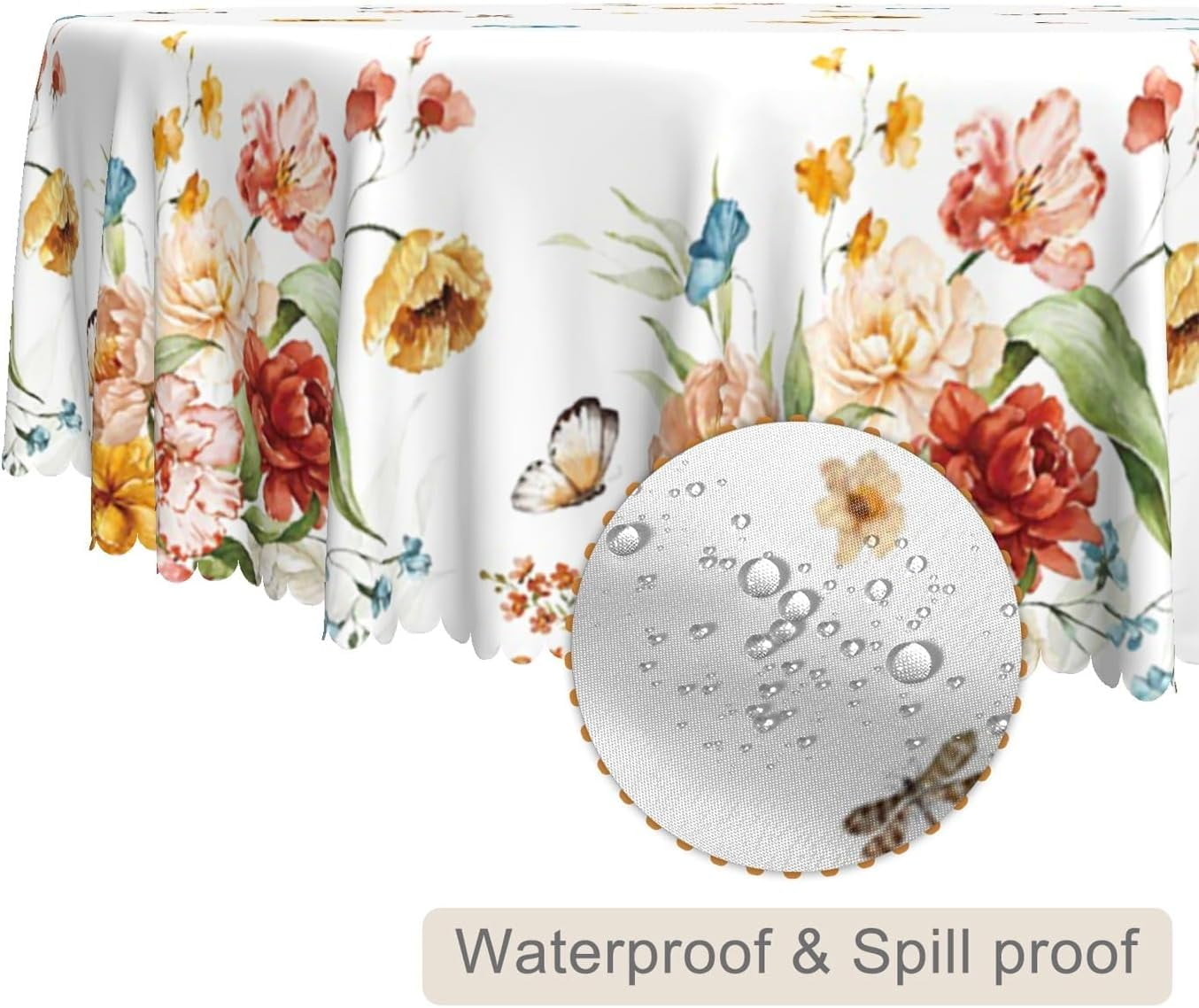 Watercolor Floral Round Tablecloth 48 Inch Blush Pink Yellow Blue ...