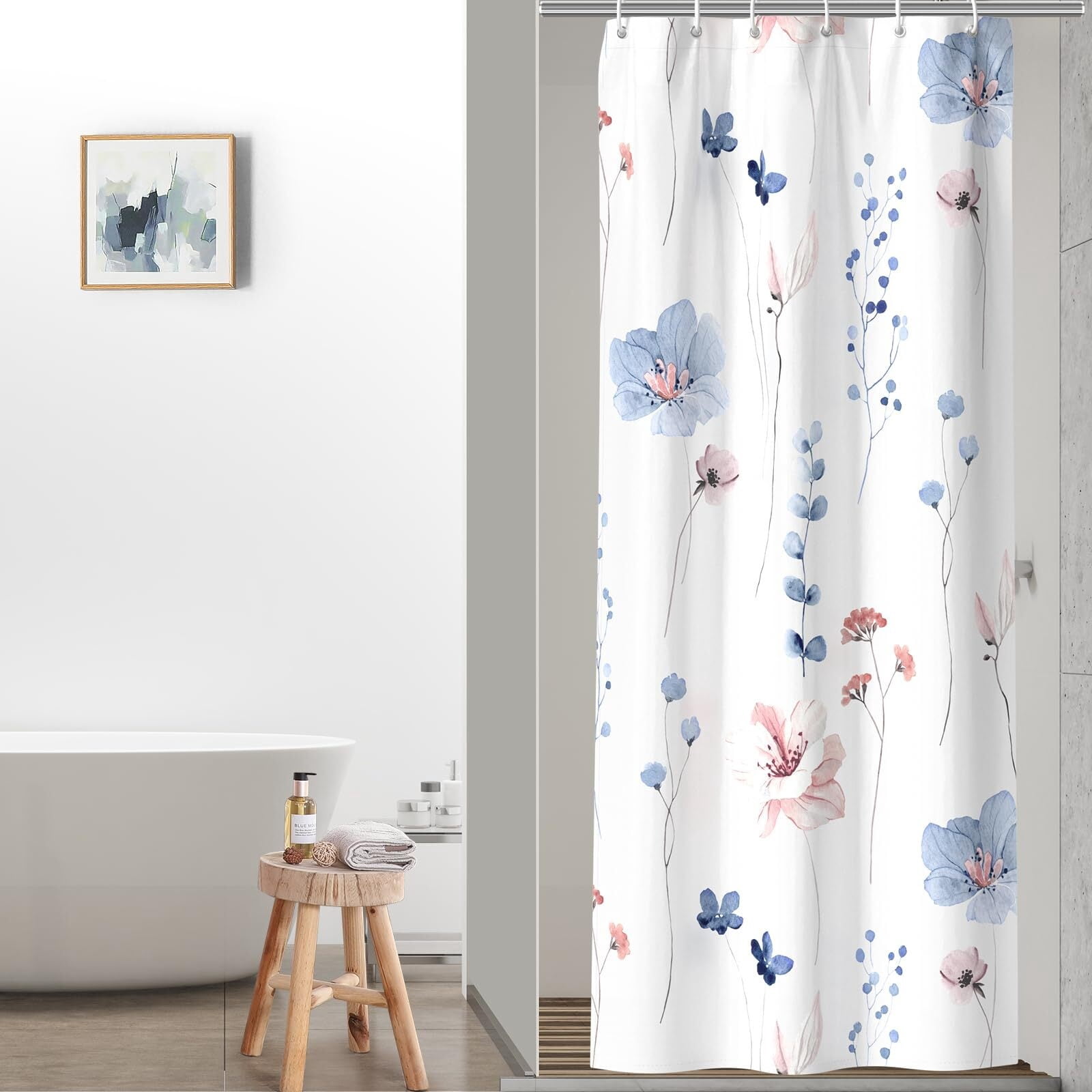 Watercolor Floral Shower Curtain, Flowers Print Minimalist Bathroom ...