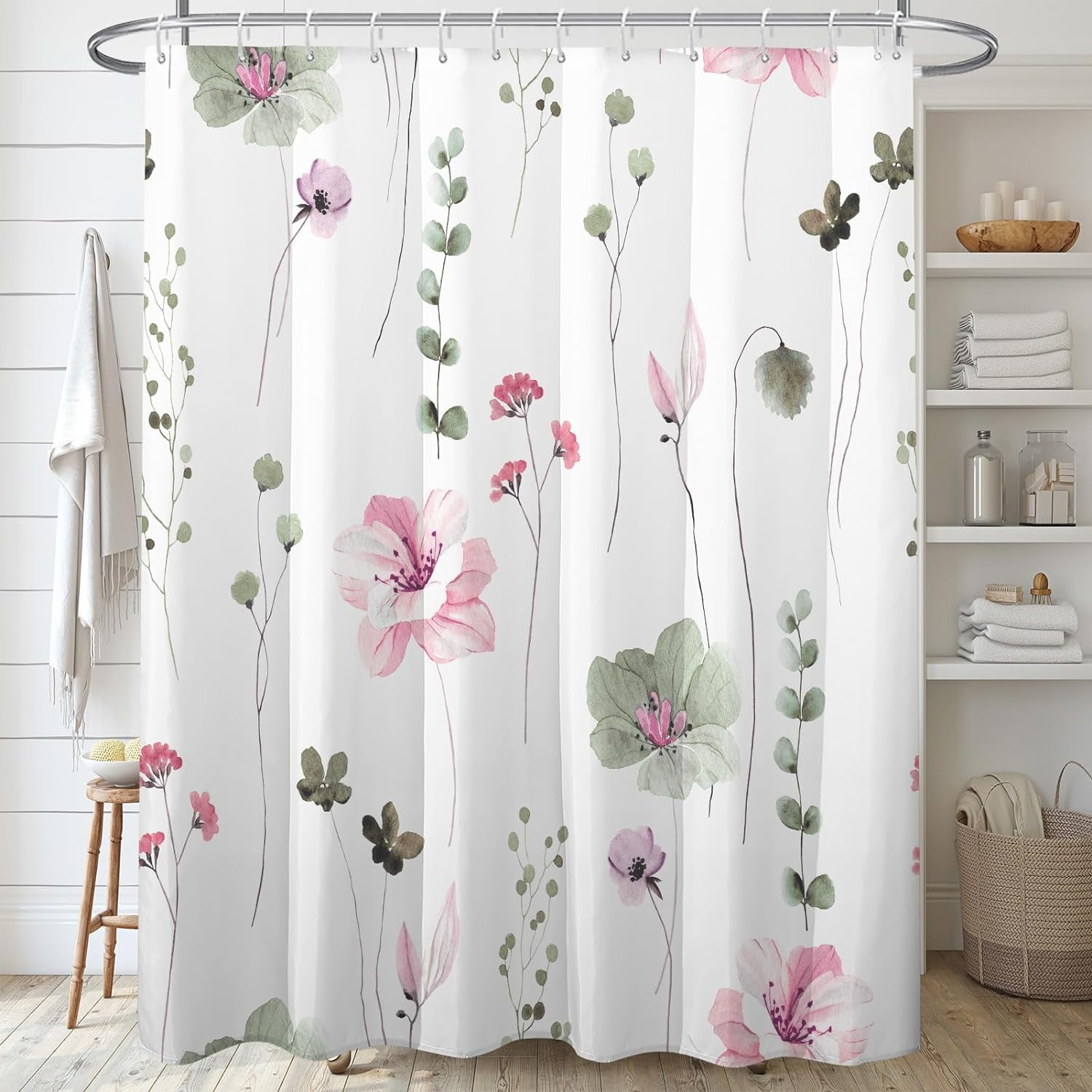 Watercolor Floral Shower Curtain Sets,Sage Green Blush Flowers Bathroom ...