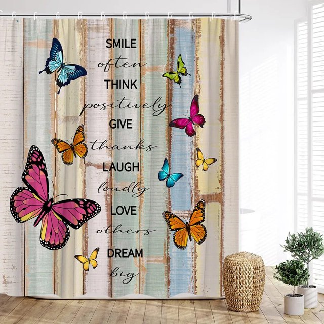 Watercolor Floral Shower Curtain Turquoise Inspirational Quotes