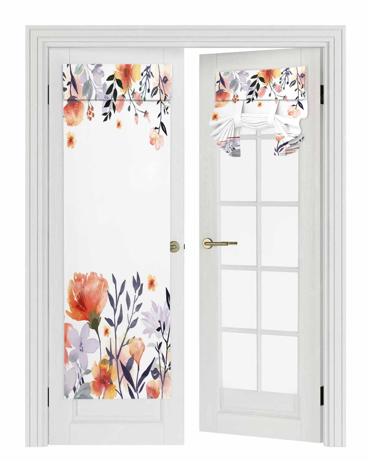 Watercolor Floral Spring French Door Curtain Privacy Blackout Door ...