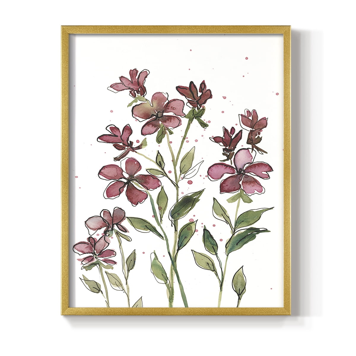 Watercolor Floral Stems II Framed Print in Gold Solid Wood 22 x 28 Framed Print - Walmart.com
