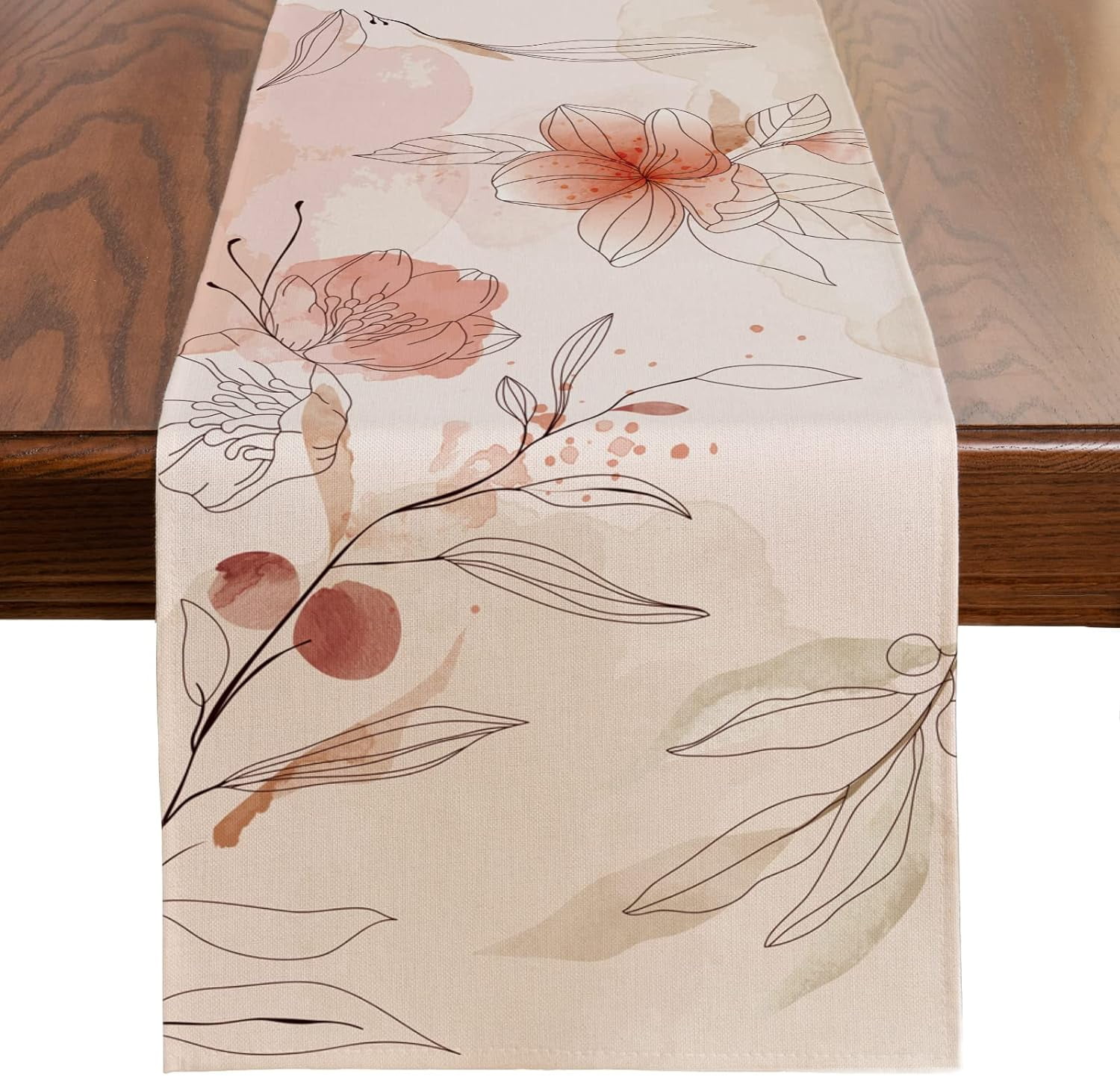 Watercolor Floral Summer Linen Table Runners Art Flowers Fall Seasonal Holiday Kitchen Dining ...