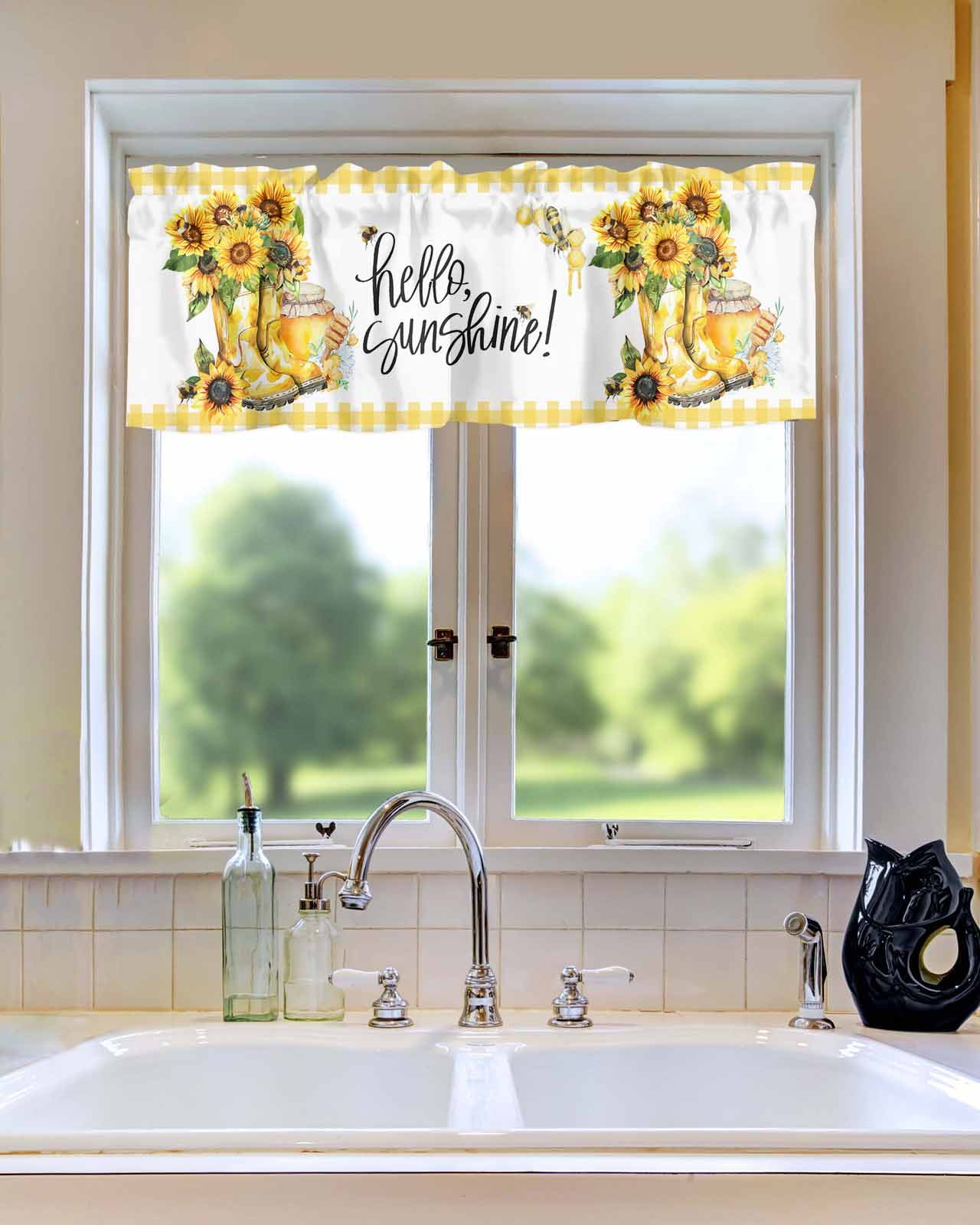 Watercolor Floral Sunflowers in Boots Window Valances for Kitchen,Rod ...