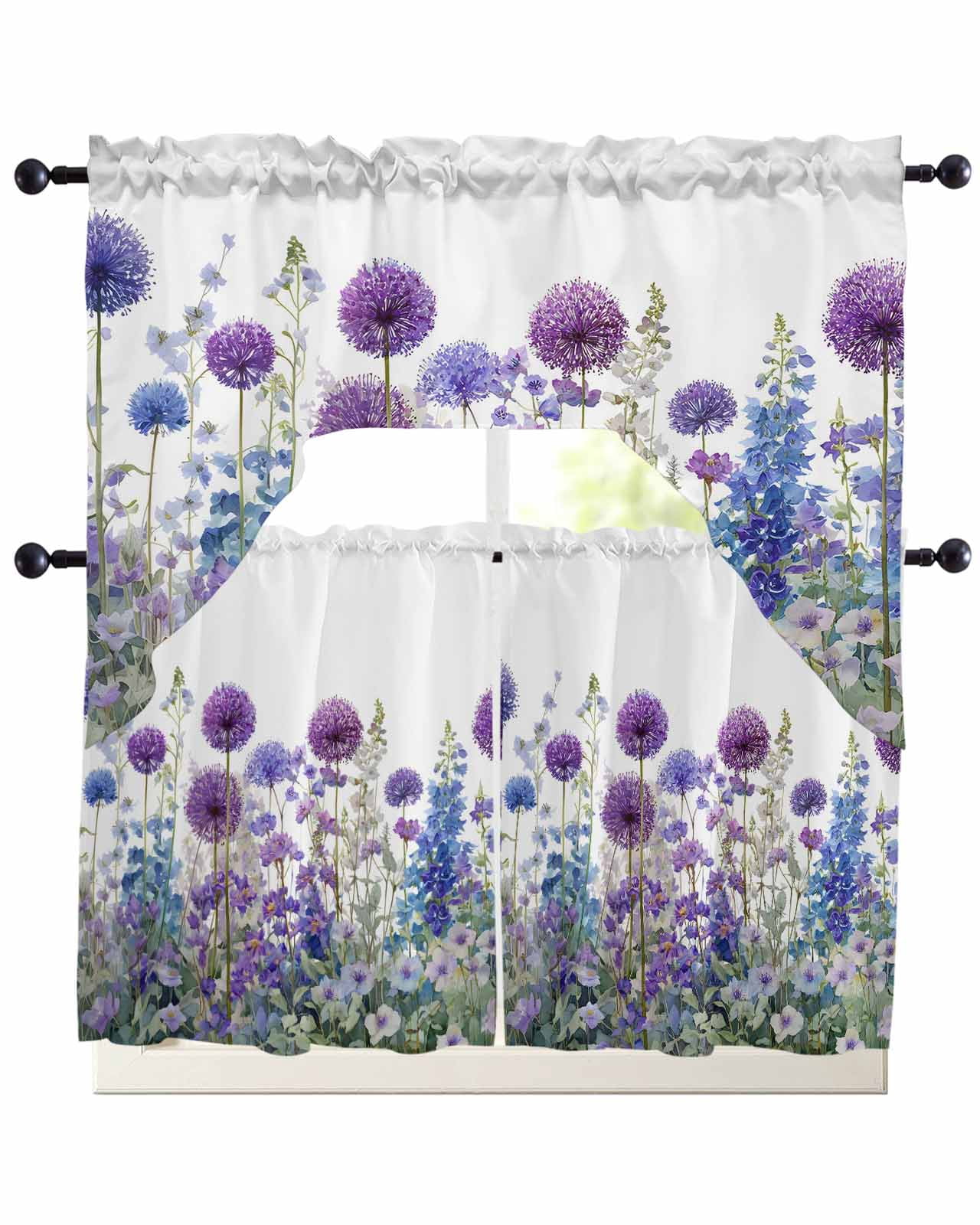 Watercolor Floral Swag Curtains for Living Room/Bedroom Windows, Spring ...