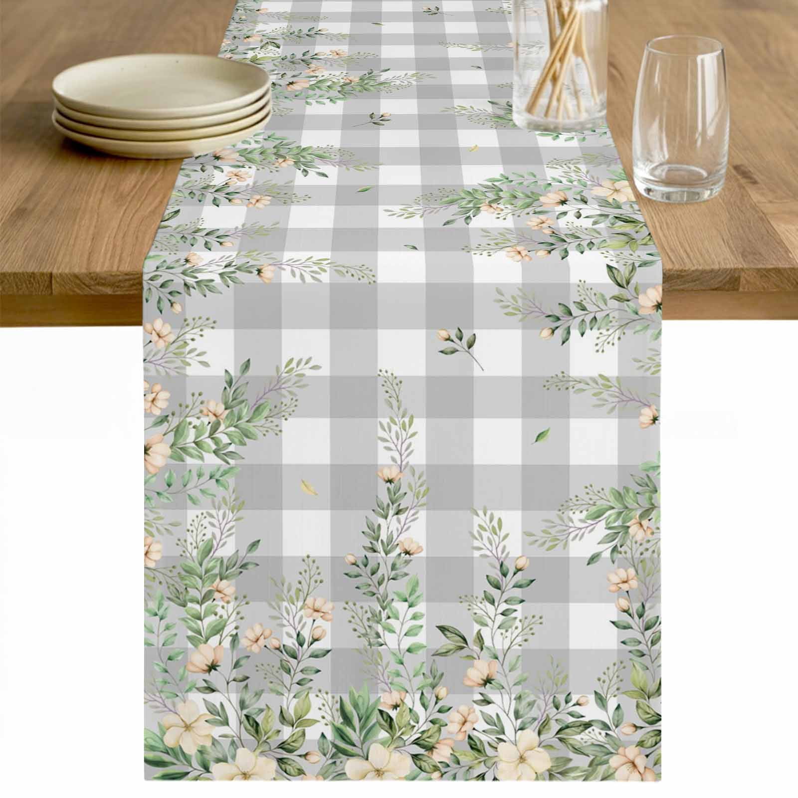 Watercolor Floral Table Runner - 120 Inch Long Spring Flowers Leaves ...