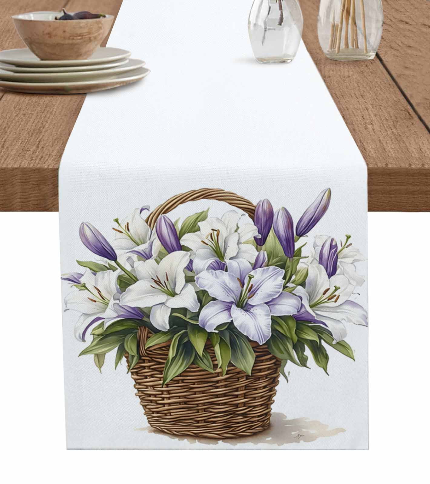 Watercolor Floral Table Runner 72 Inches, Spring Wildflower Garden ...