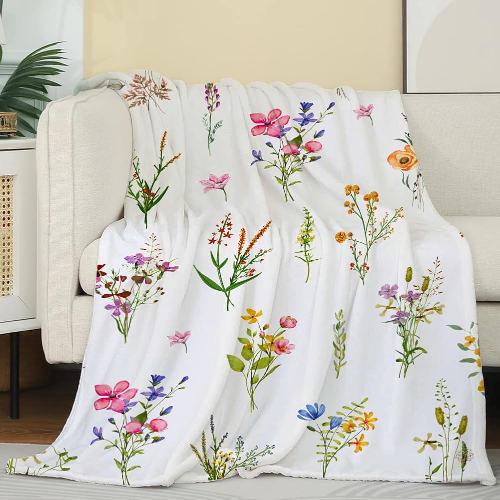 Watercolor Floral Throw Blanket Colorful Flower Plant Blankets Daily ...