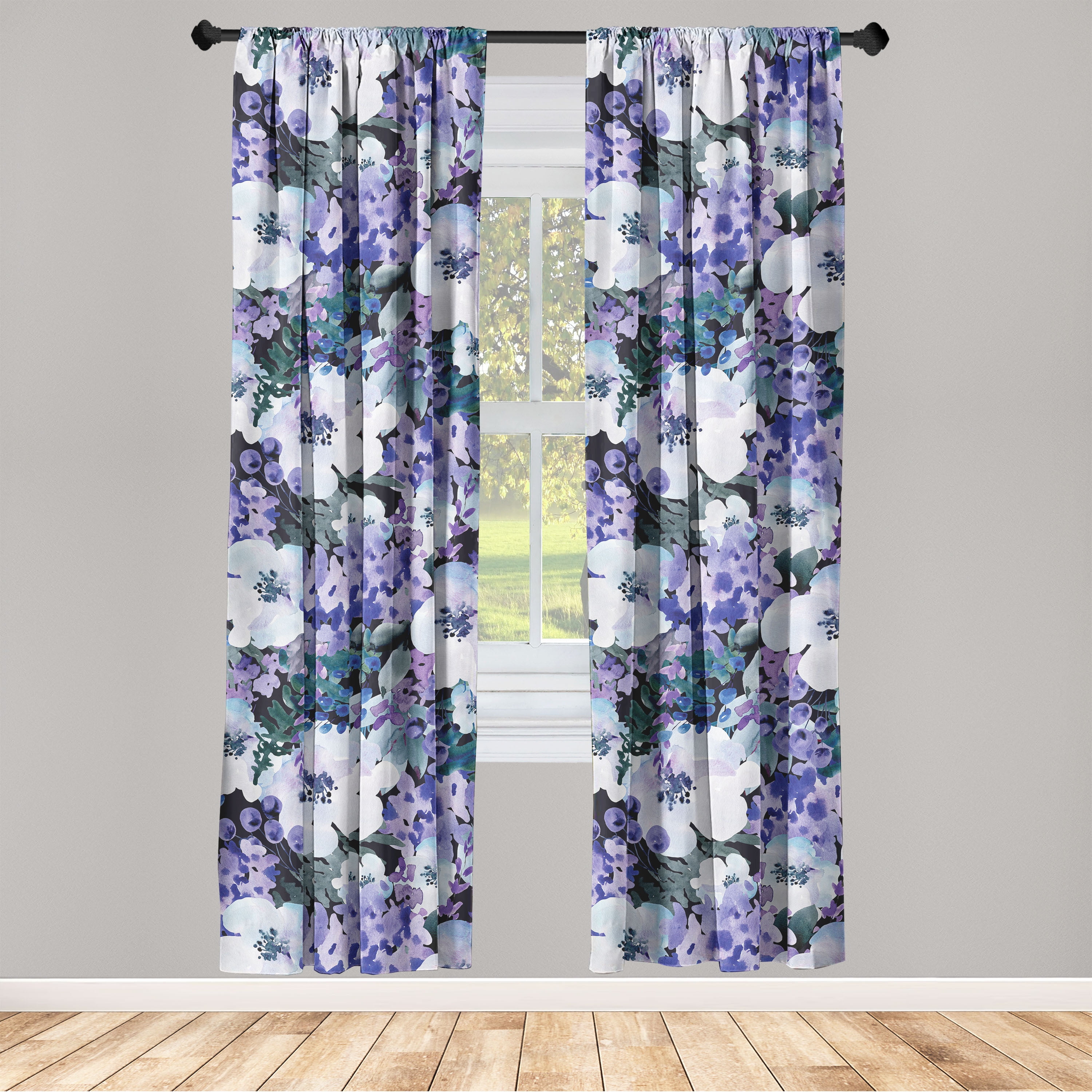 Watercolor Floral Window Curtains, Spring Wildflowers Lavenders and ...