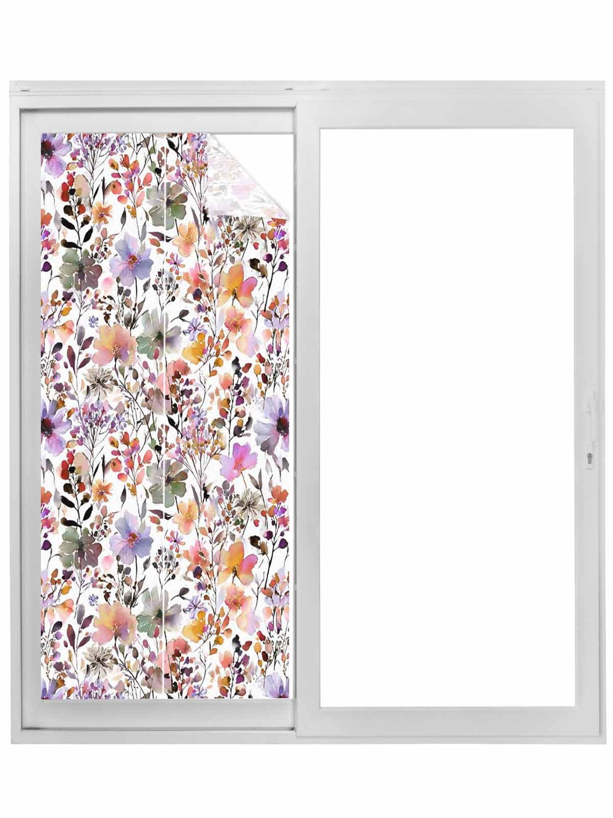Watercolor Floral Window Privacy Film, Spring Flowers Plants Modern ...