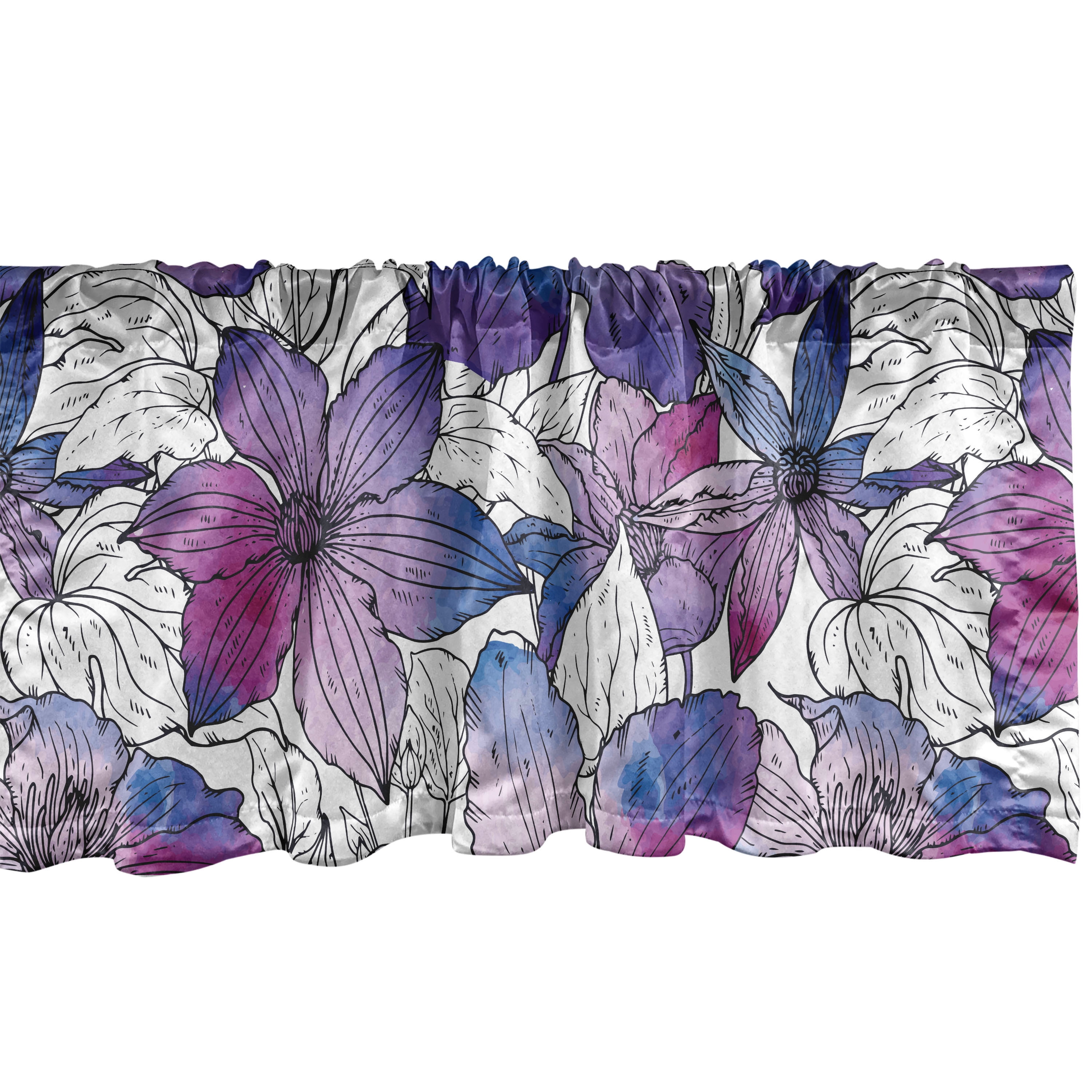 Watercolor Floral Window Valance, Clematis Flowers with Painting Stains ...
