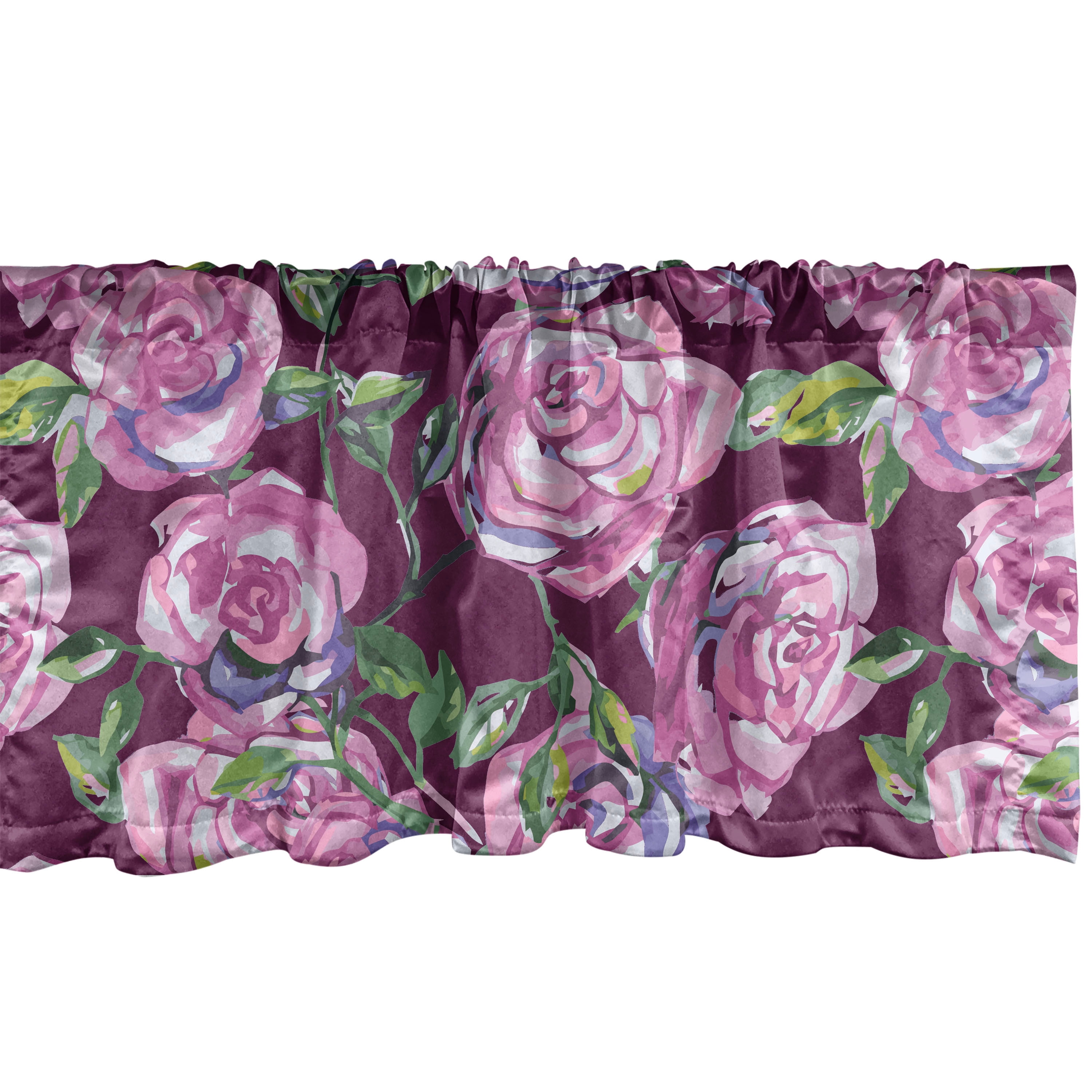 Watercolor Floral Window Valance, Springtime Garden Rose Flowers With ...